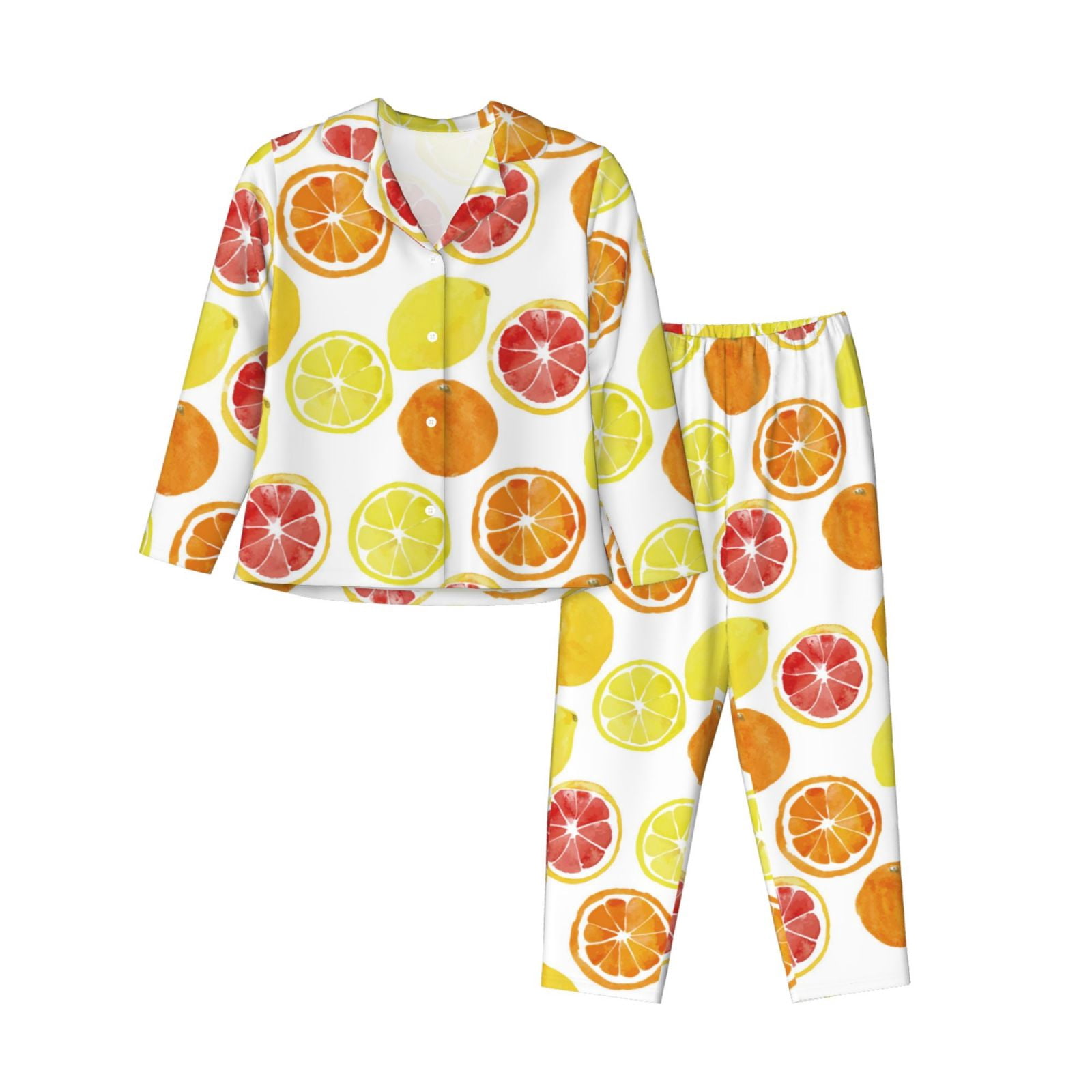 Pajamas for Women Set - lemon orange Soft Comfy Long Sleeve Button Up ...