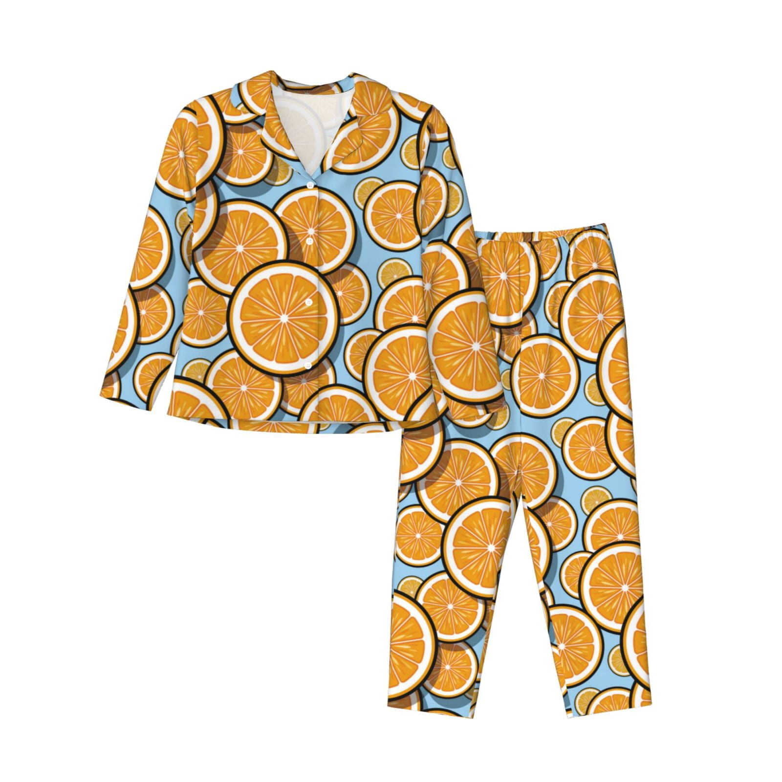 Pajamas for Women Set - orange Lemon blue Soft Comfy Long Sleeve Button ...