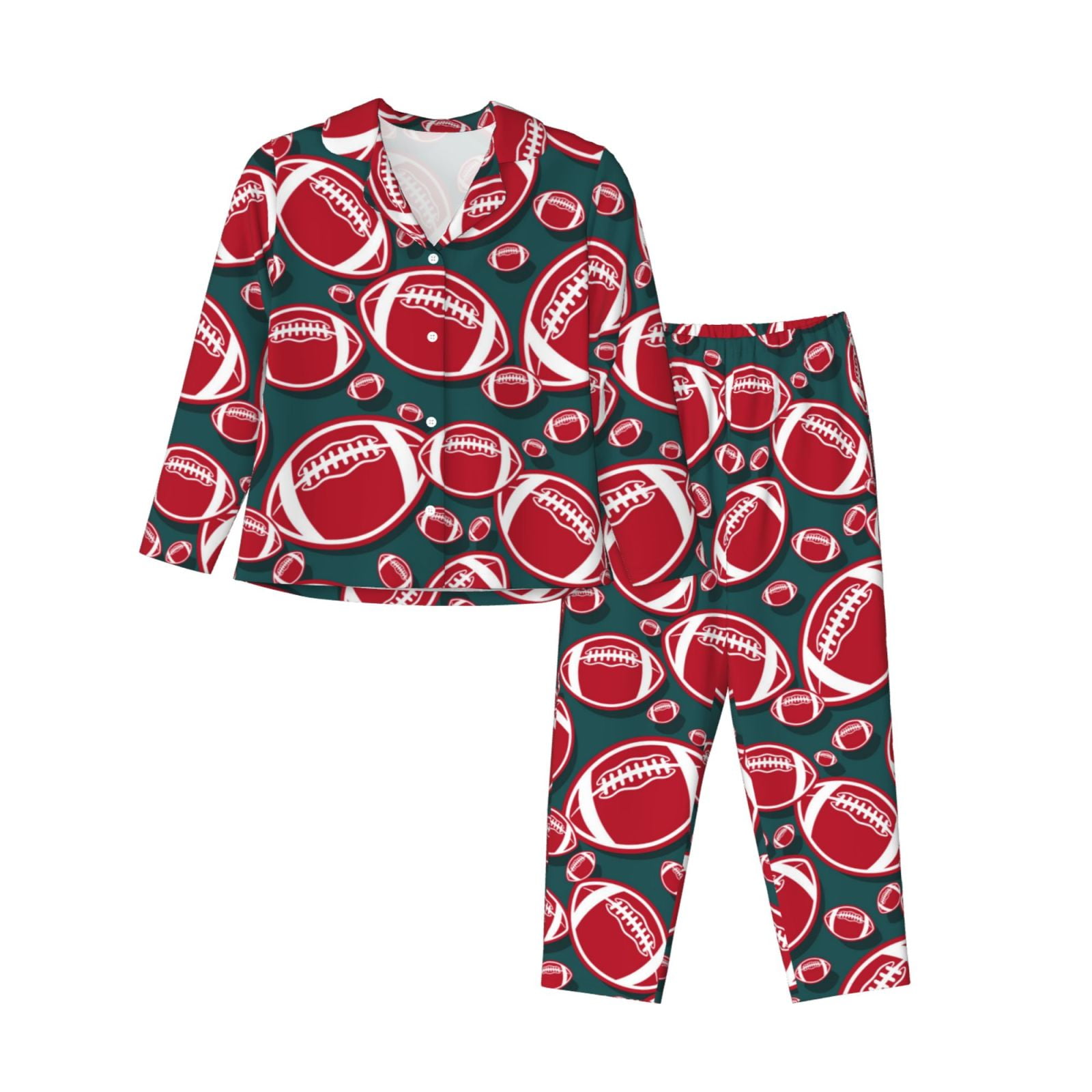 Pajamas for Women Set - red American football Rugby Comfy Long Sleeve ...