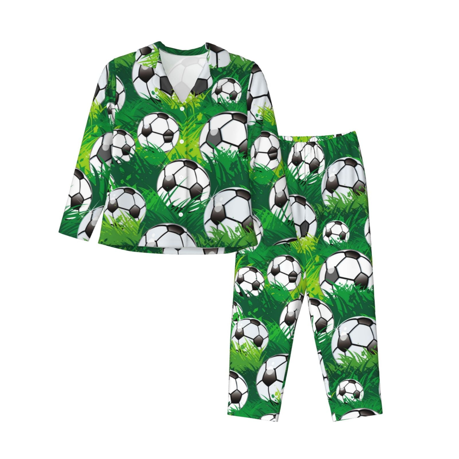 Pajamas for Women Set - soccer Football ball green grass Comfy Long ...