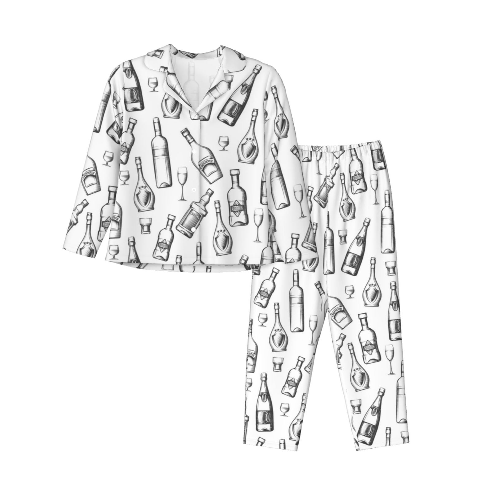 Pajamas for Women Set - wine bottle Comfy Long Sleeve Button Up Pajama ...