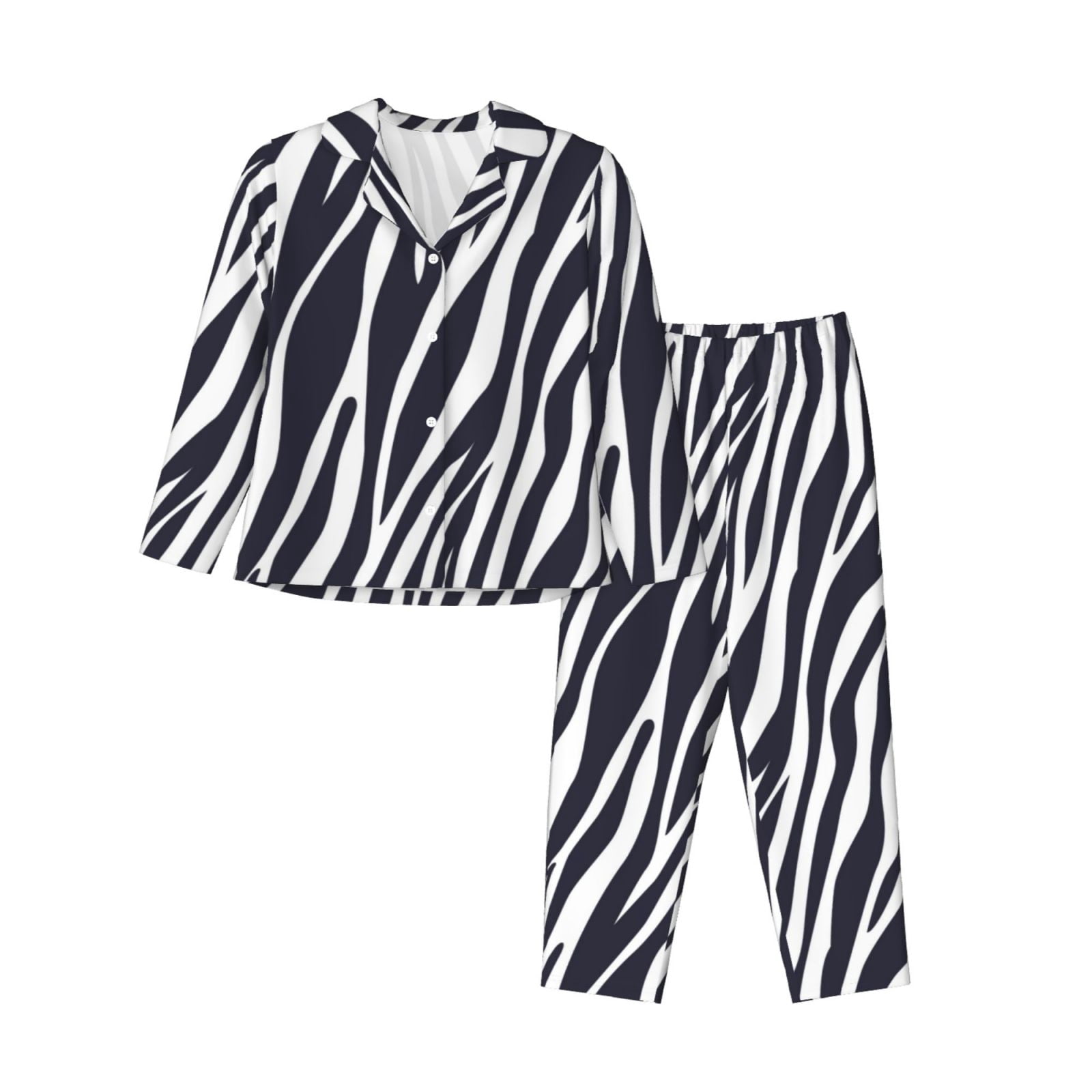 Pajamas for Women Set - zebra print black white print Comfy Long Sleeve ...