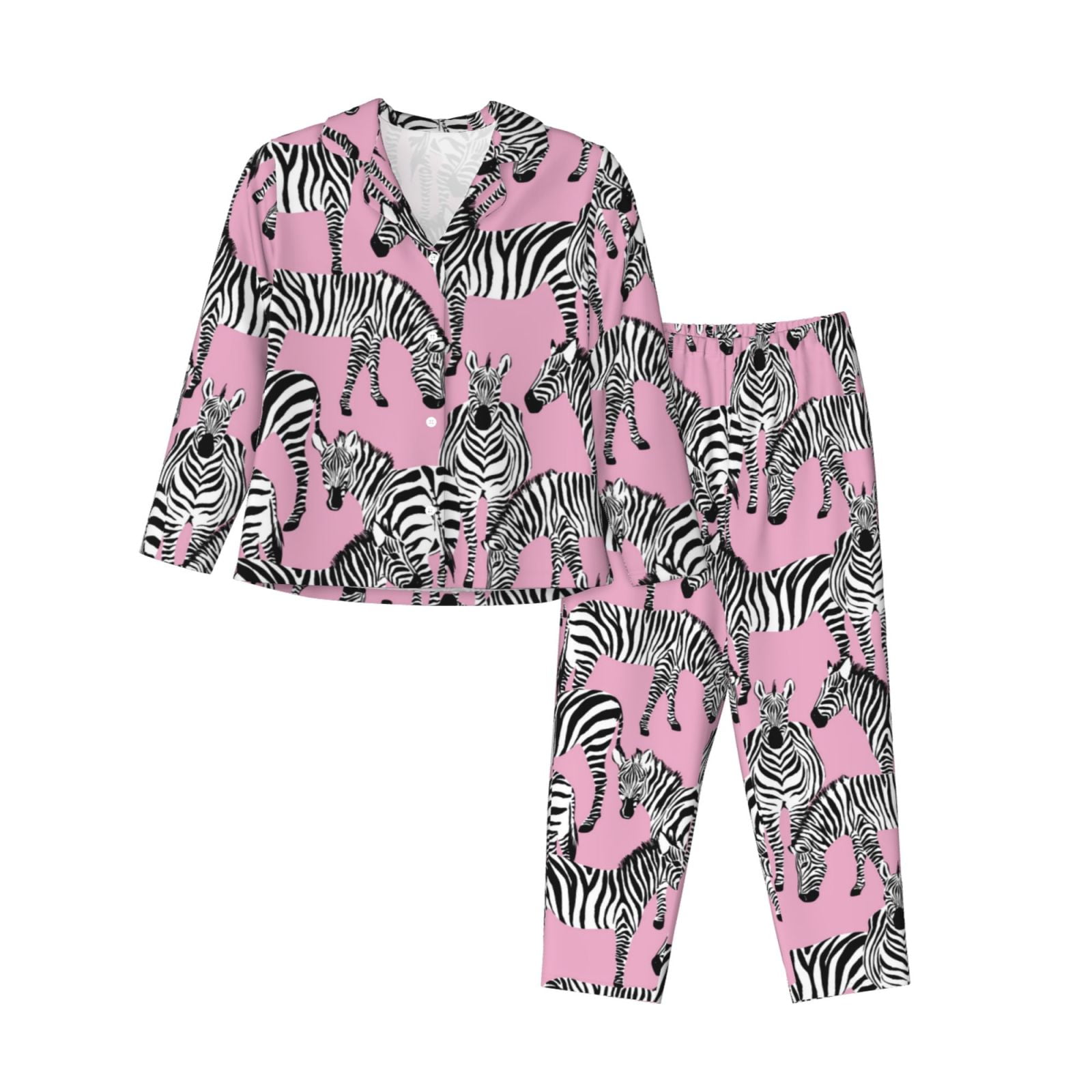 Pajamas for Women Set - zebra purple cute Comfy Long Sleeve Button Up ...