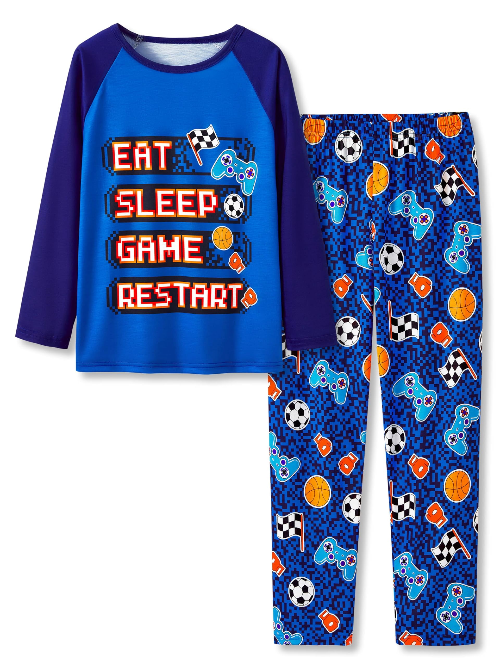 Pajamas for Boys Blue Gamer Long Sleeve & Pants 2-Piece PJ Set Kid ...