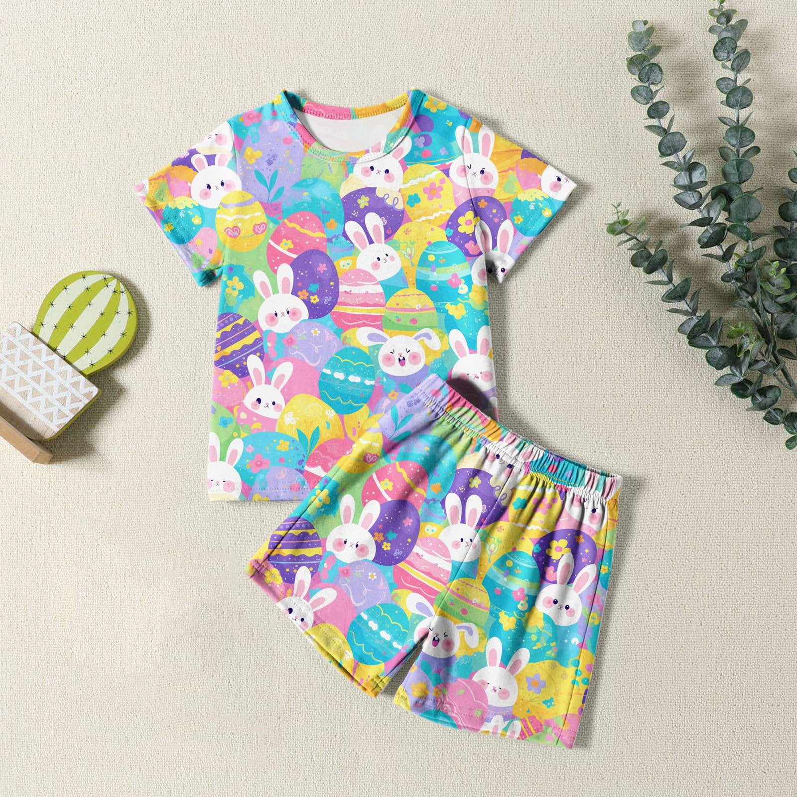 Pajamas for Boys Easter Pajamas Bunny Printed Short Sleeve Top and ...