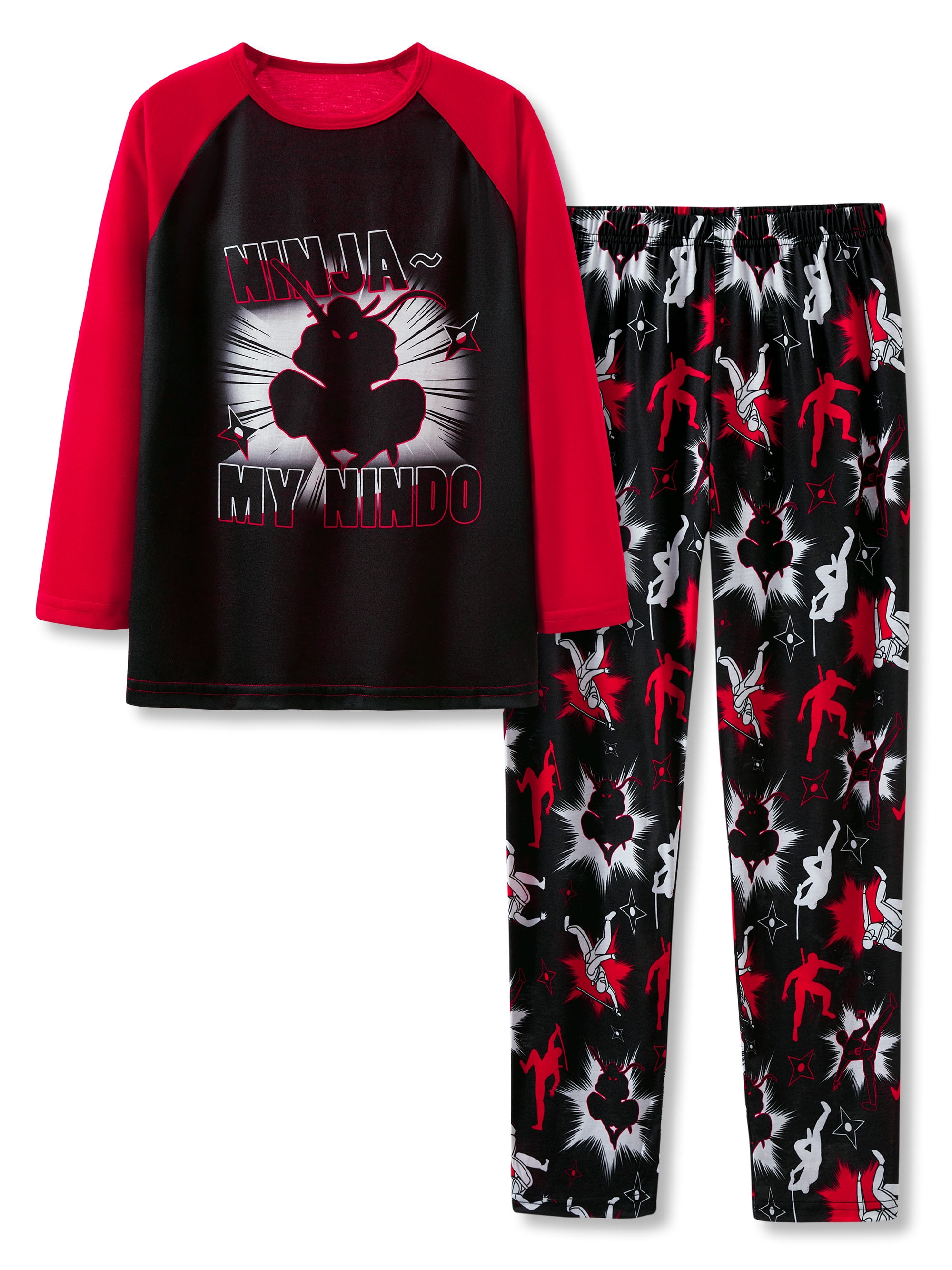 Pajamas for Boys Red Ninja Long Sleeve & Pants 2-Piece PJ Set Kid ...