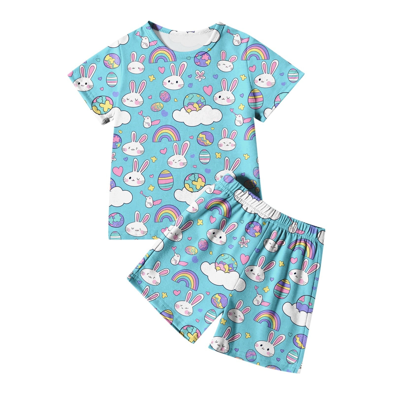 Pajamas for Girls Easter Pjs for Kids Bunny Printed Short Sleeve Top ...