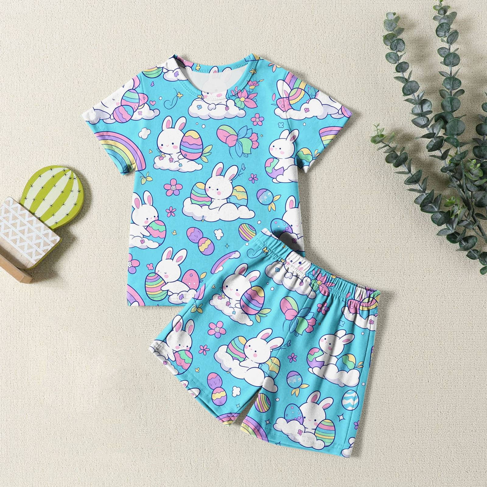 Pajamas for Kids Kids Easter Pajamas Bunny Printed Short Sleeve Top and ...