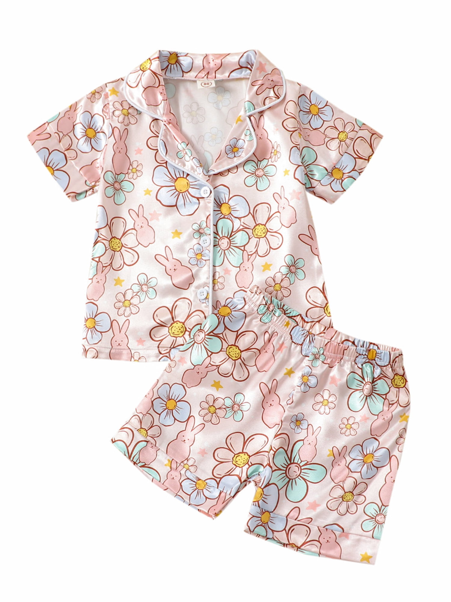 Pajamas for Kids Toddler Girl Boy Summer Silk Pajamas Set Short Sleeve ...