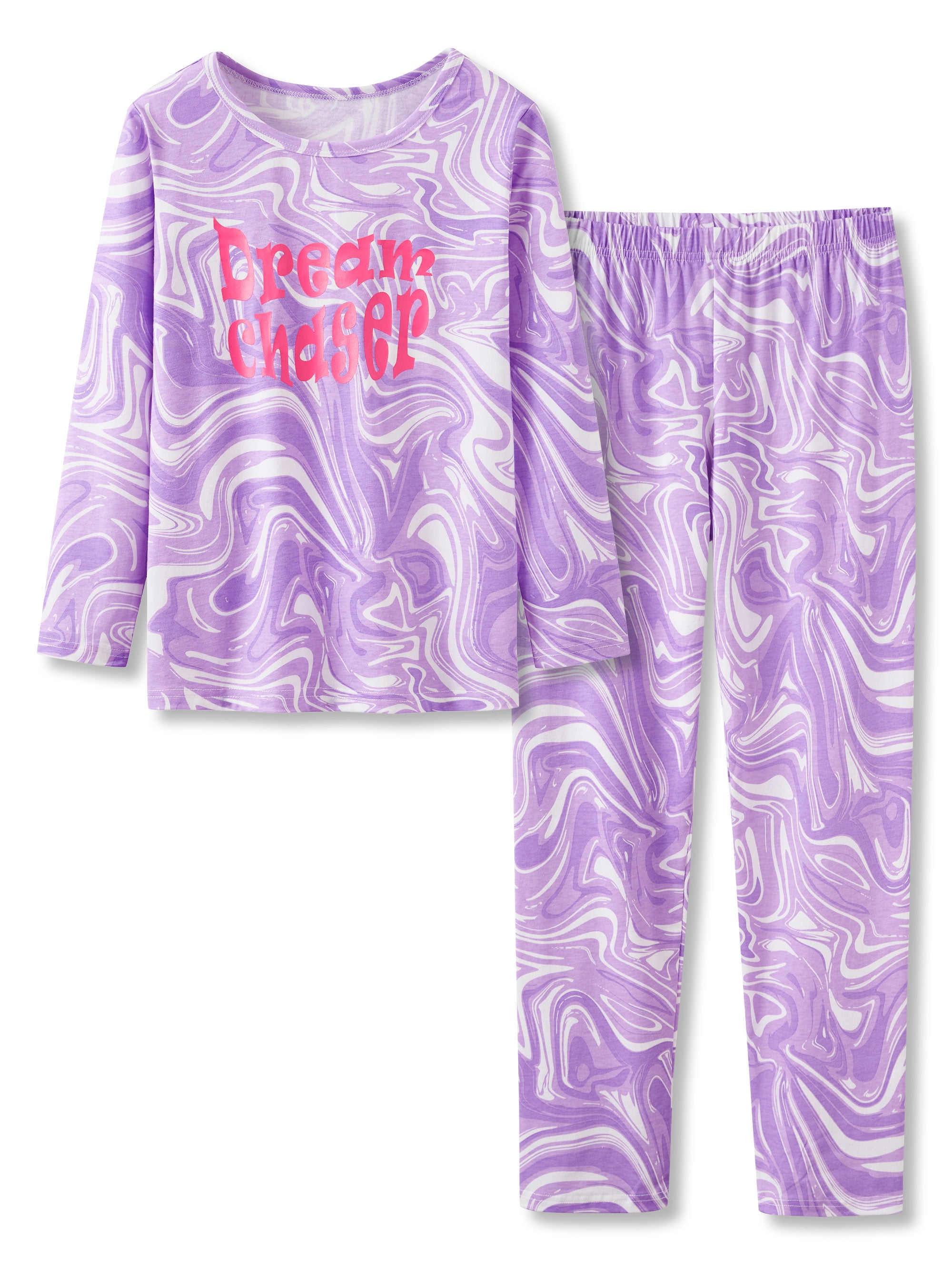 Pajamas for Tween / Teen Girls 2-Piece Purple Marble Print Long Sleeves ...