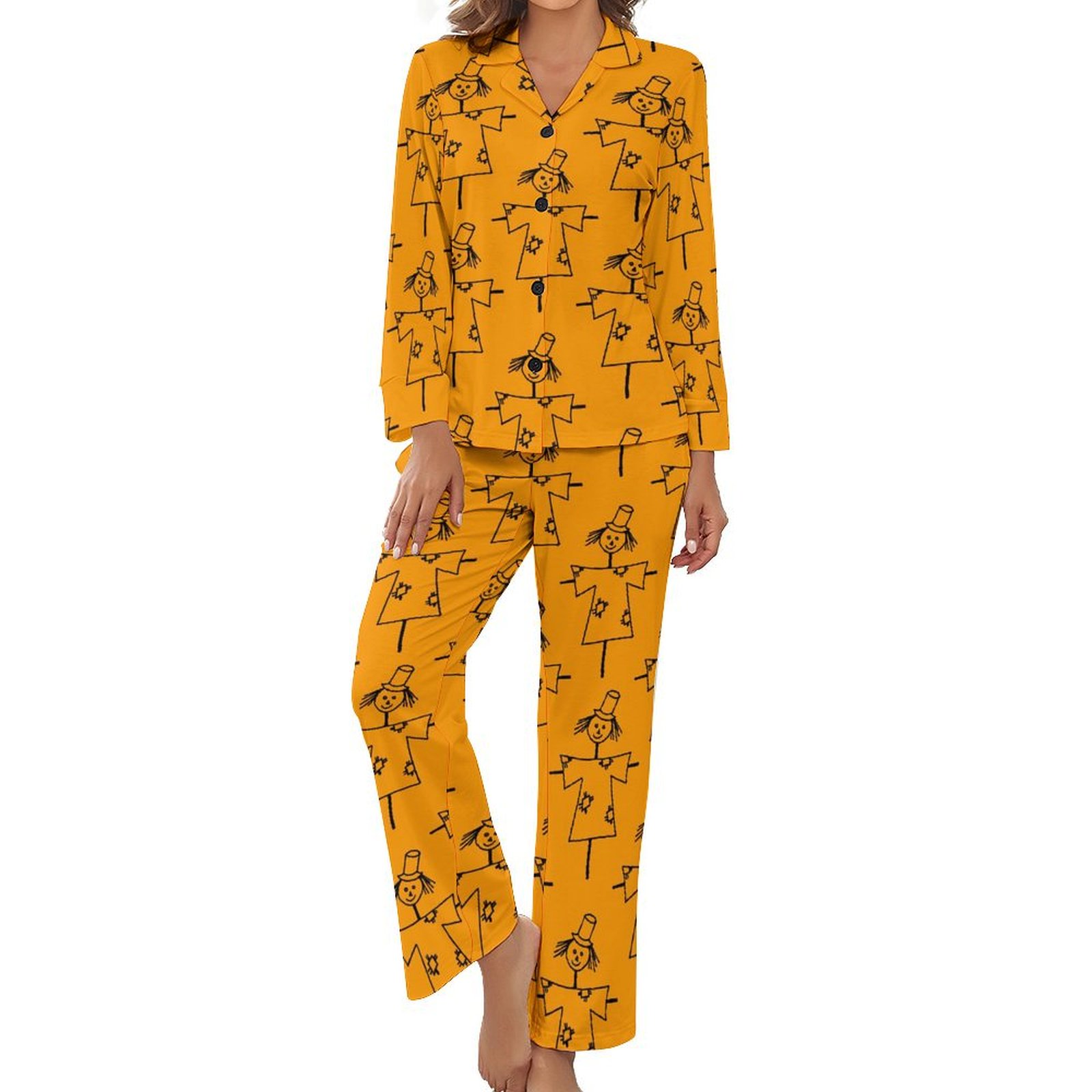 Pajamas for Women Set 2 Piece - Fall Cute Simple Scarecrow Long Sleeve ...