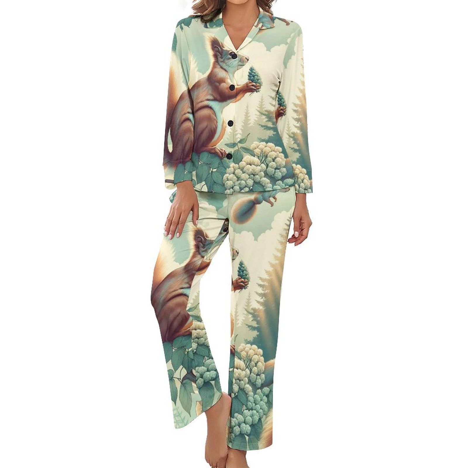 Pajamas for Women Set 2 Piece - Forest Squirrel Surreal Long Sleeve ...