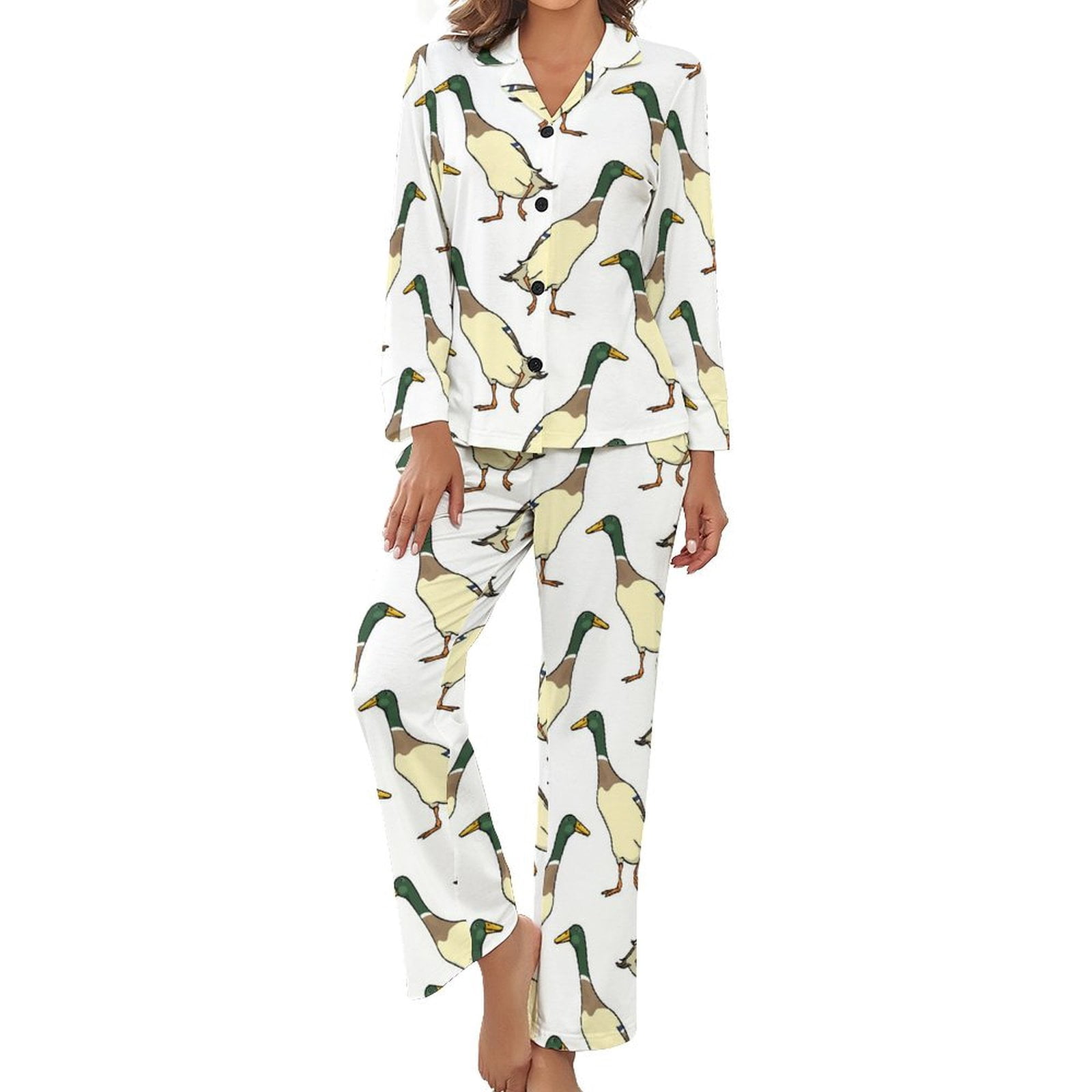 Pajamas for Women Set 2 Piece - Mallard Ducks Long Sleeve Satin PJ Sets ...