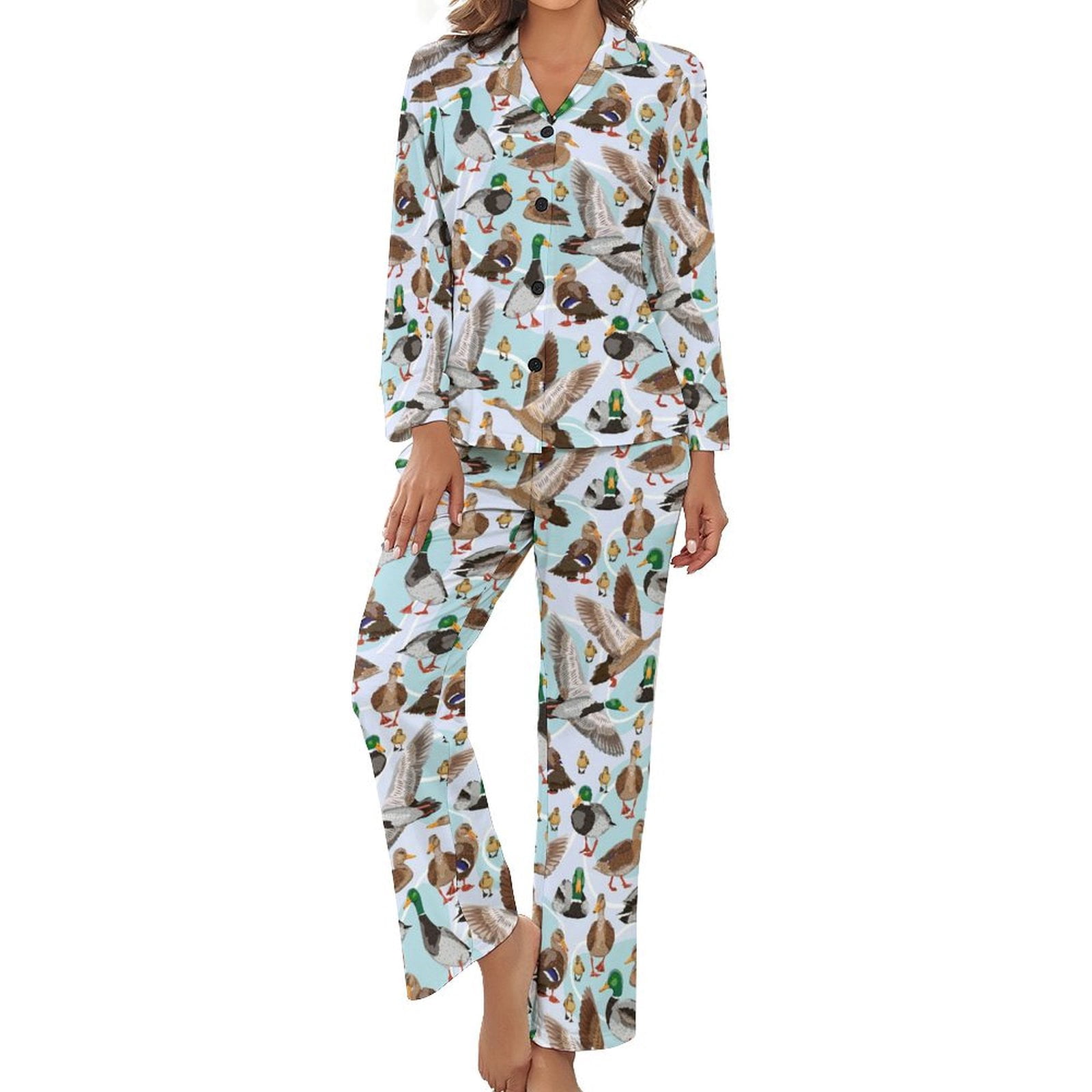 Pajamas for Women Set 2 Piece - Mallard Ducks Wild Birds1 Long Sleeve ...
