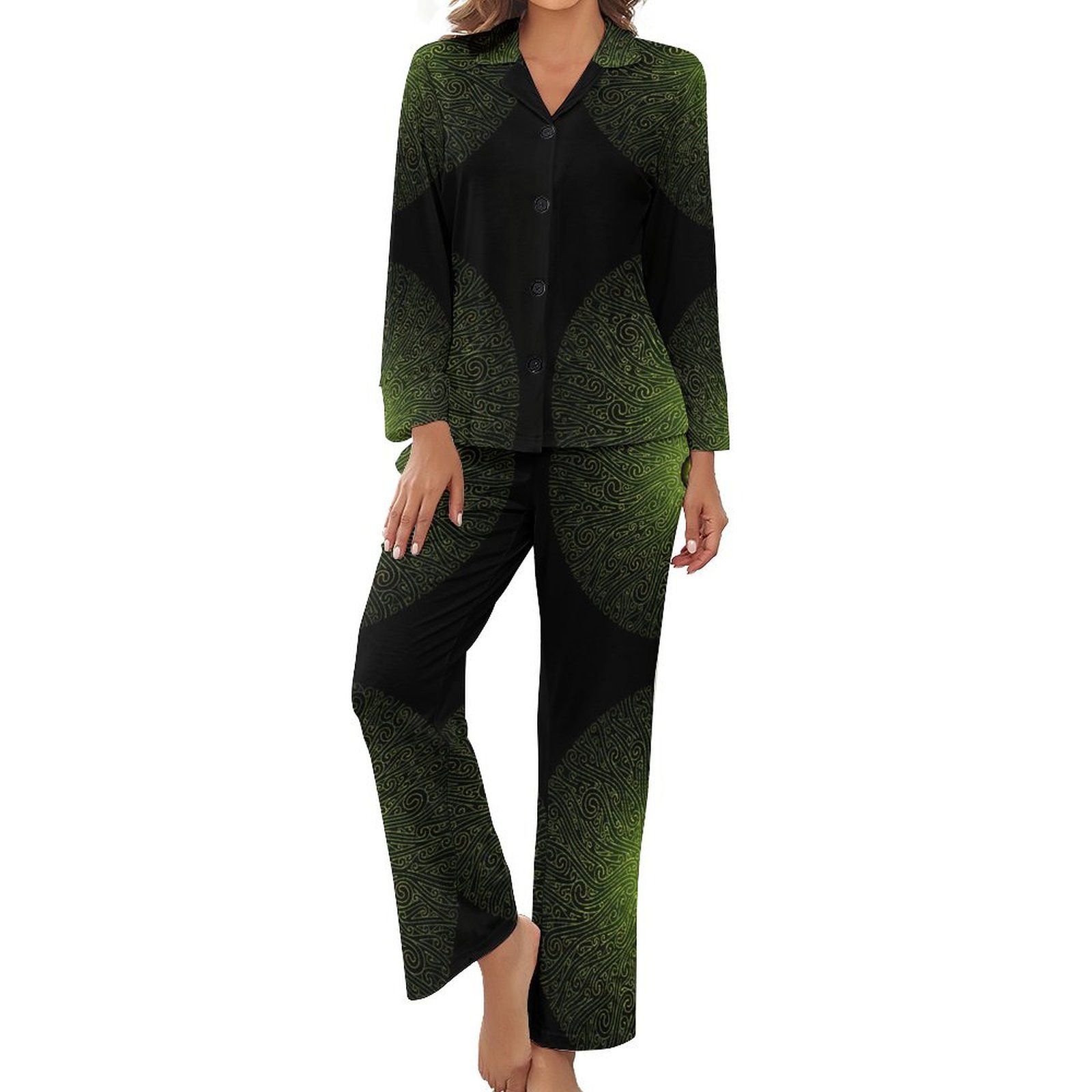 Pajamas for Women Set 2 Piece - Mandala With Marijuana Leaf Long Sleeve ...