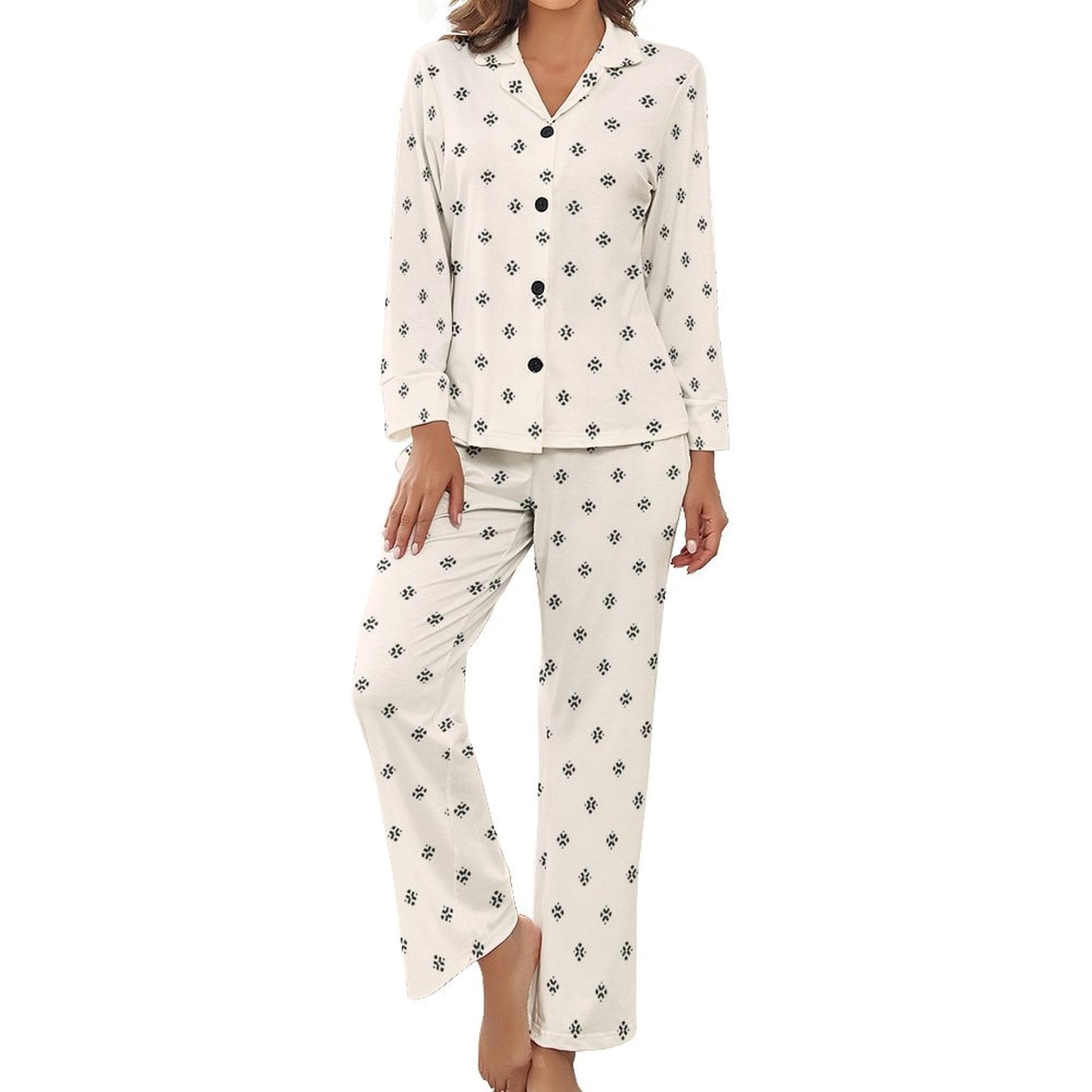 Pajamas for Women Set 2 Piece - Minimalist Crosshatch Dots Long Sleeve ...