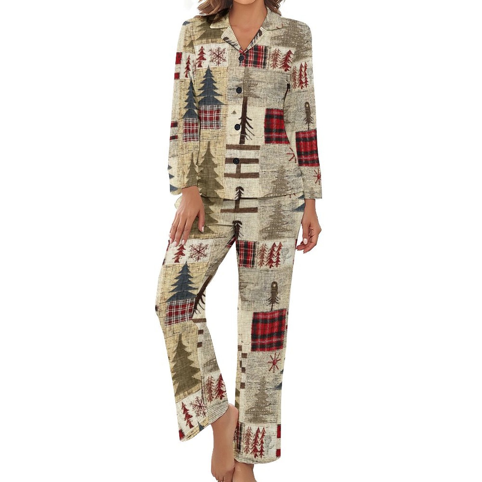 Pajamas for Women Set 2 Piece - Rustic Plaid Forest Lodge Long Sleeve ...