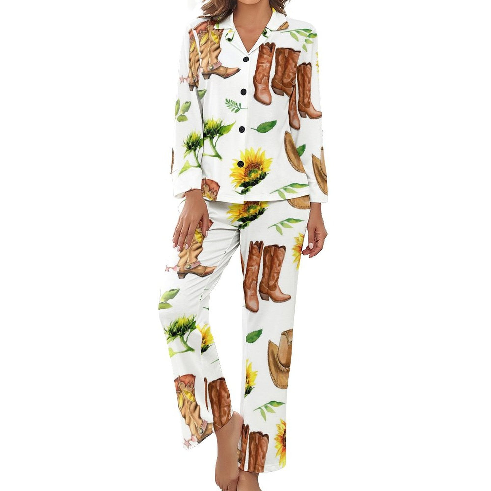 Pajamas for Women Set 2 Piece - Rustic Western Charm Long Sleeve Satin ...