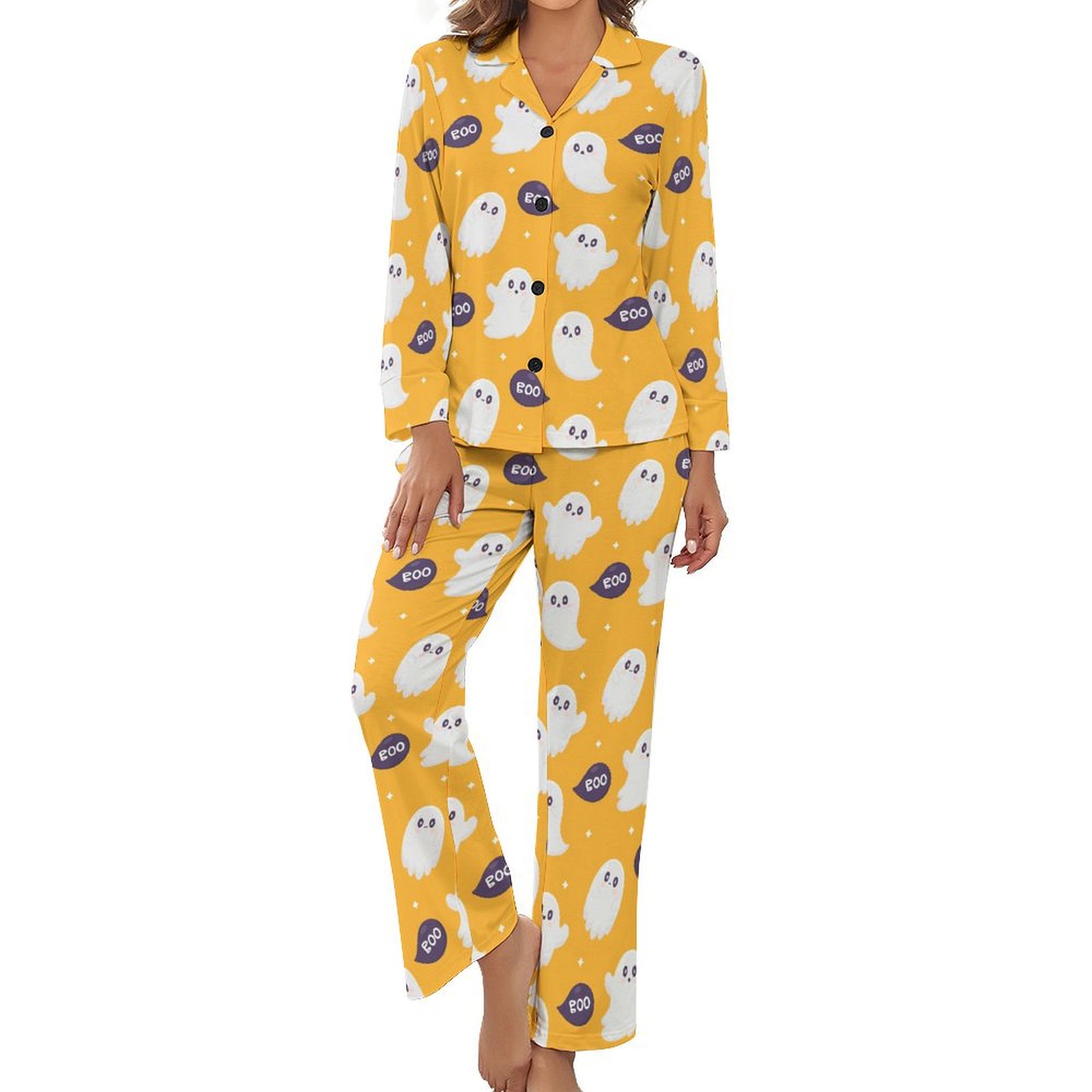 Pajamas for Women Set 2 Piece - Spooky Halloween Cute Long Sleeve Satin ...