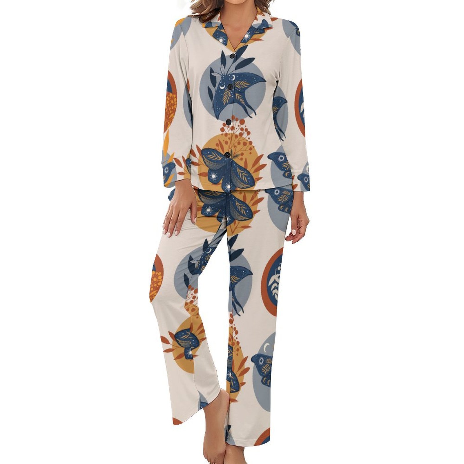 Pajamas for Women Set 2 Piece - Vintage Botanical Butterfly Art Long ...