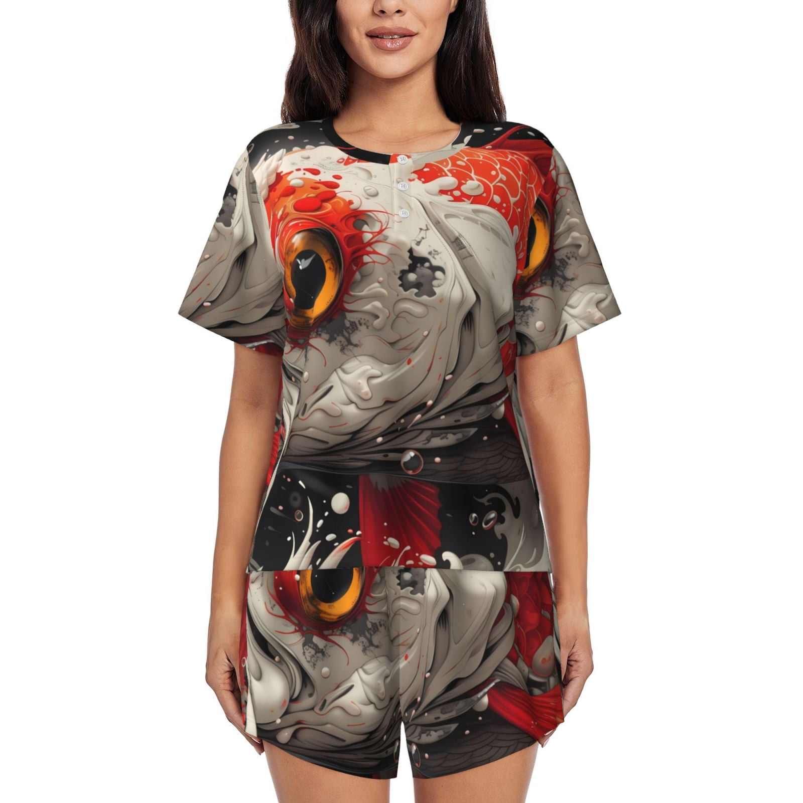 Pajamas for Women Set, Abstract Red Koi Fish Art PJ Lounge Sets for ...