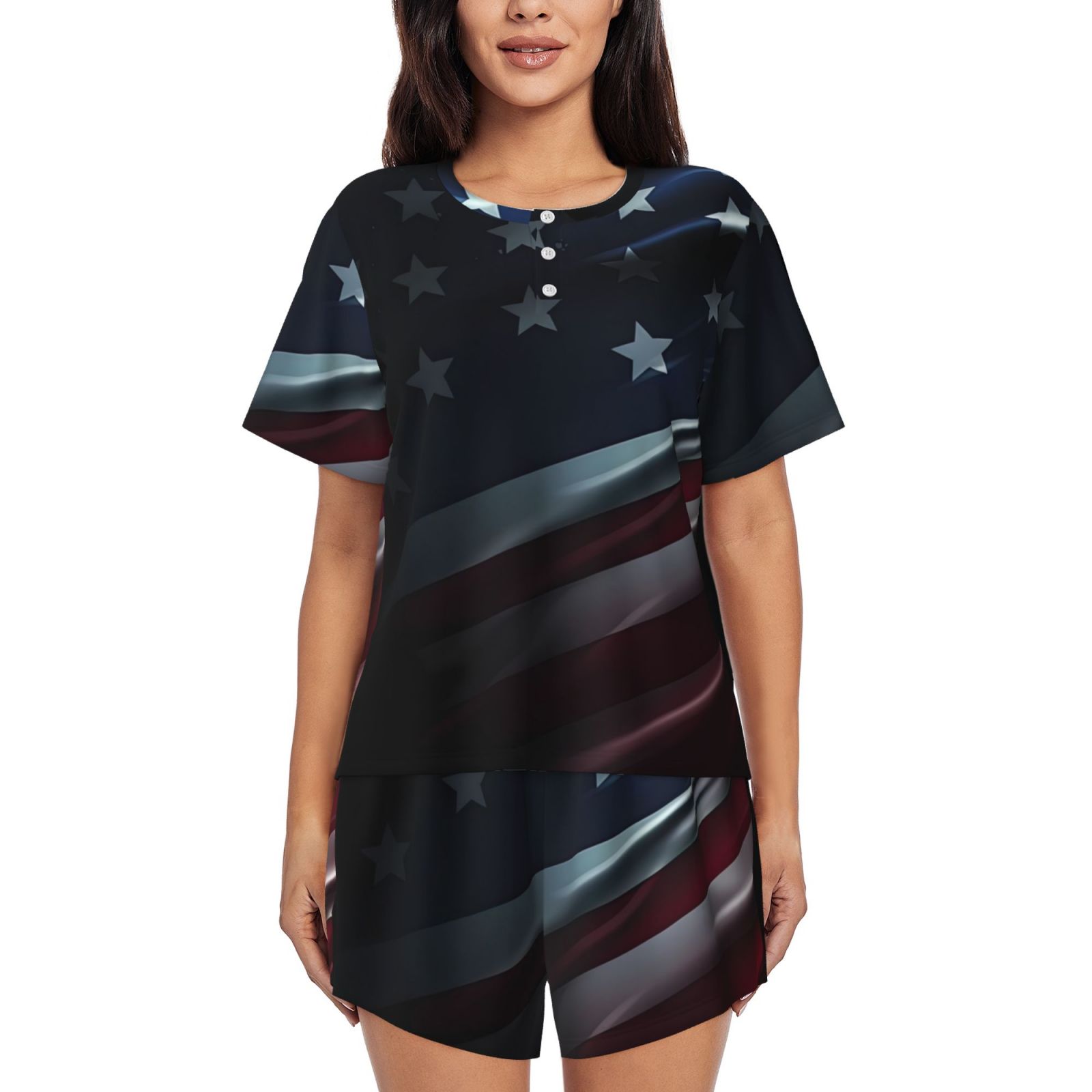 Pajamas for Women Set, American Flag Waving Print PJ Lounge Sets for ...