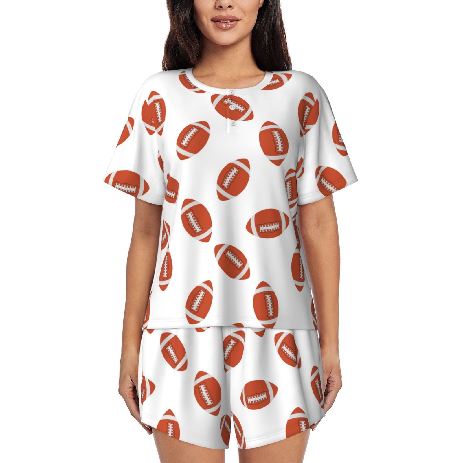 Pajamas for Women Set American football white cute Soft Short Pj Sets ...