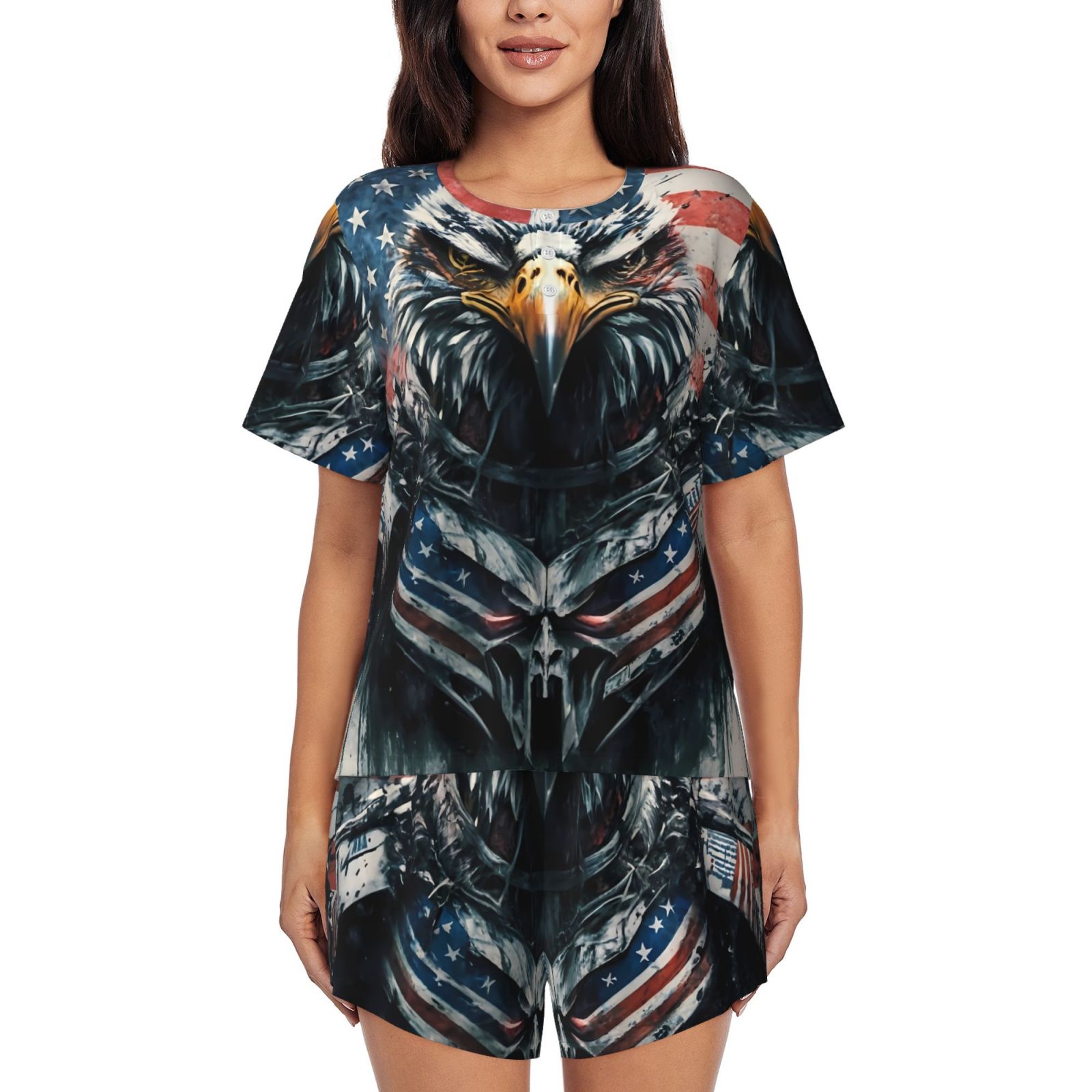 Pajamas for Women Set, Angry American Eagle Flag PJ Lounge Sets for ...