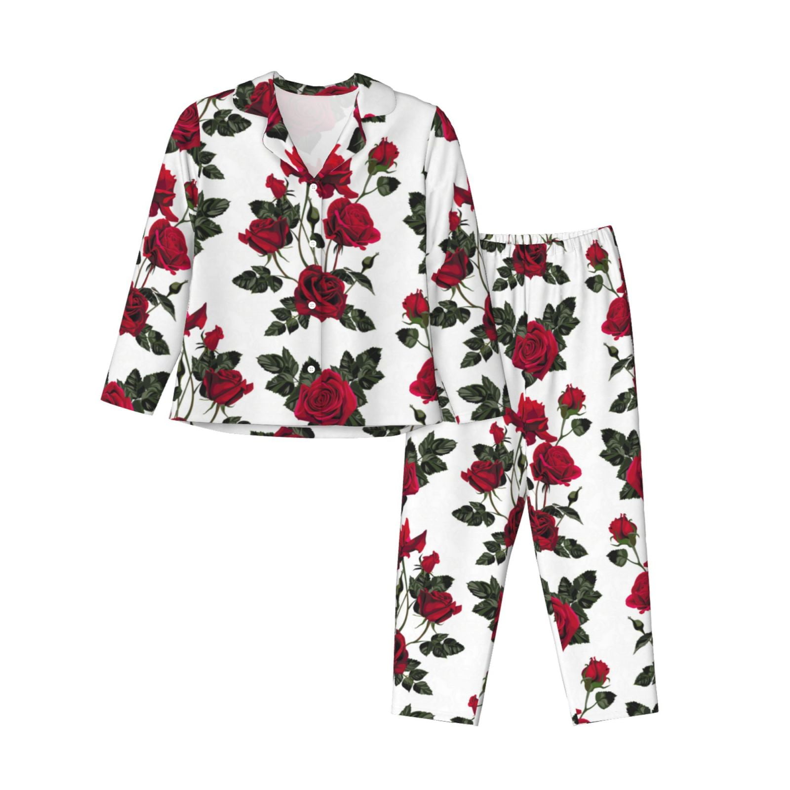 Pajamas for Women Set - Bloom Rose Flowers Long Sleeve Womens Pajama ...