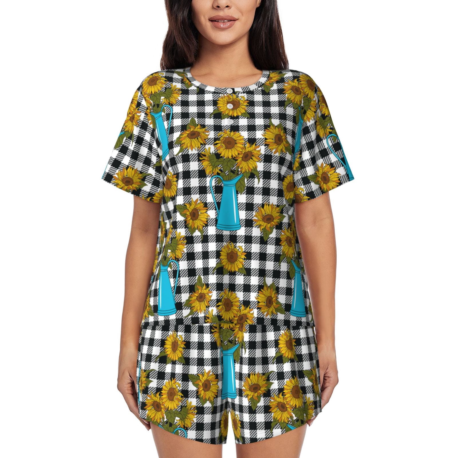 Pajamas for Women Set, Bright sunflowers jug buffalo check plaid PJ ...