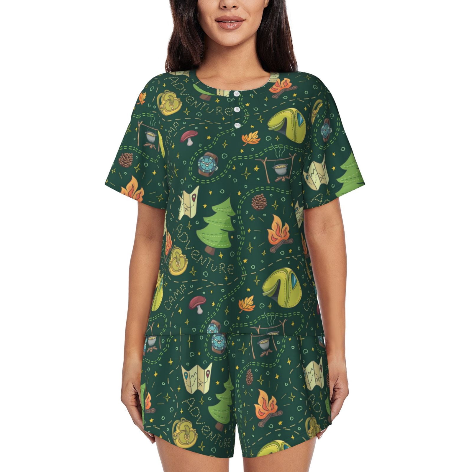 Pajamas for Women Set Camp In The Forest Soft Short Pj Sets for Women ...