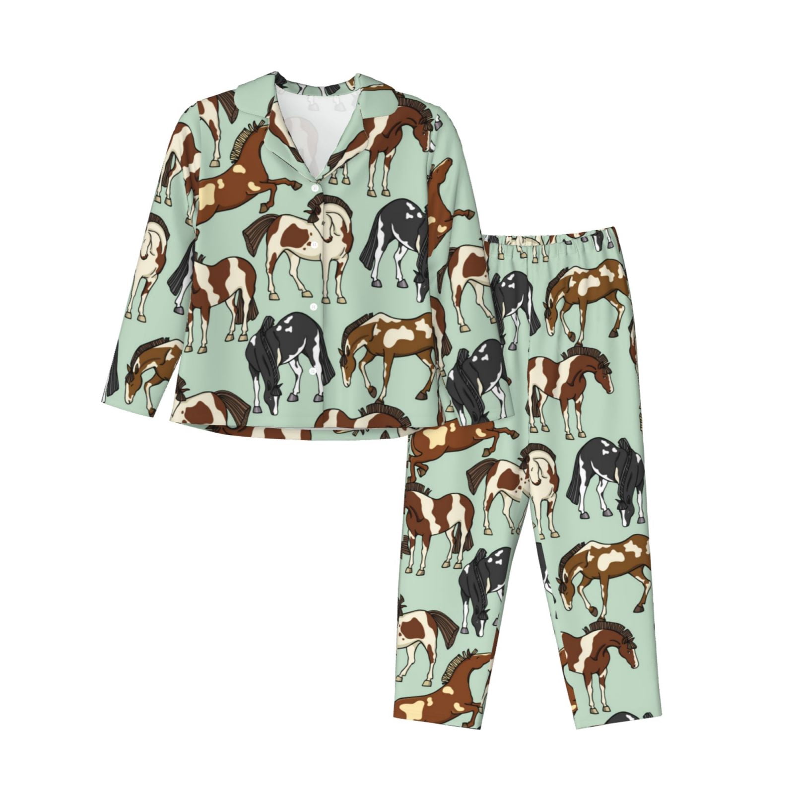 Pajamas for Women Set - Cartoon Spotted Cute Horse Long Sleeve Womens ...