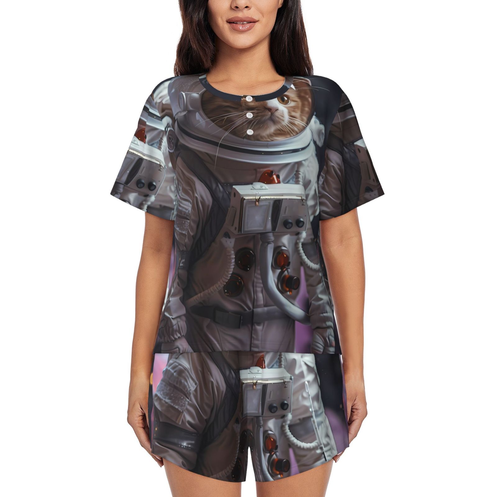 Pajamas for Women Set, Cat Astronaut In Space PJ Lounge Sets for Women ...