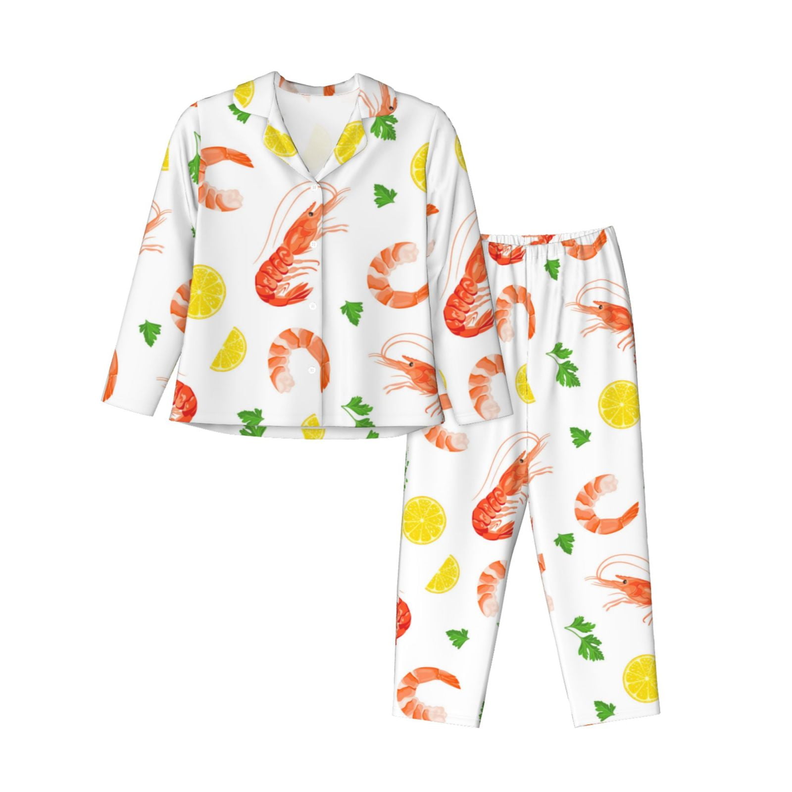 Pajamas for Women Set - Cilantro Shrimp Lemon Long Sleeve Womens Pajama Sets, Pjs Sets Lounge ...