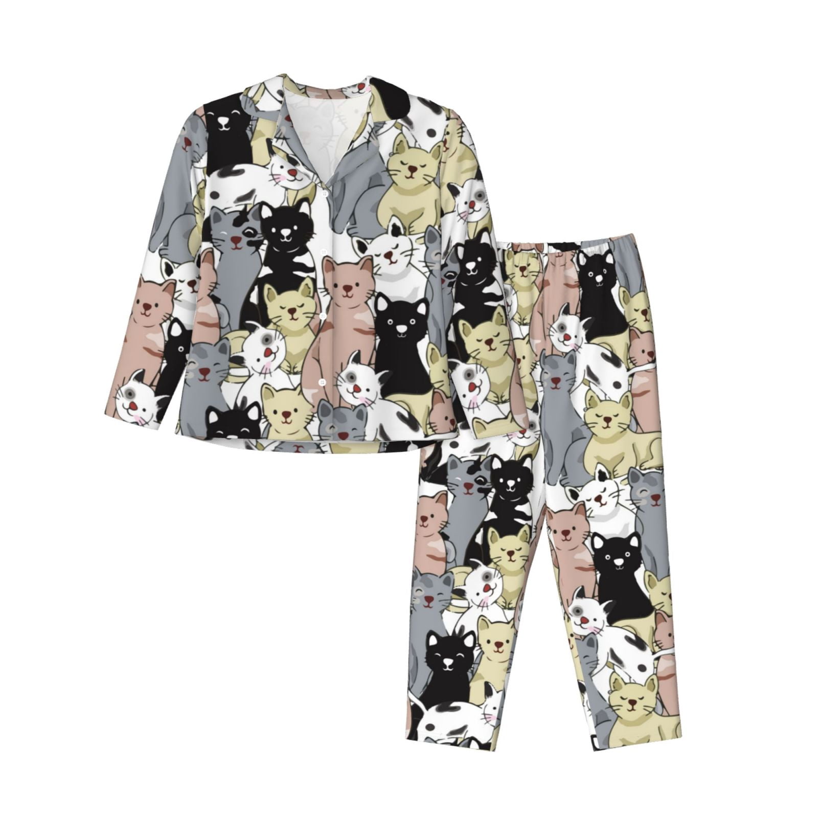 Pajamas for Women Set - Classic Cute Cartoon Cat_A Long Sleeve Womens ...