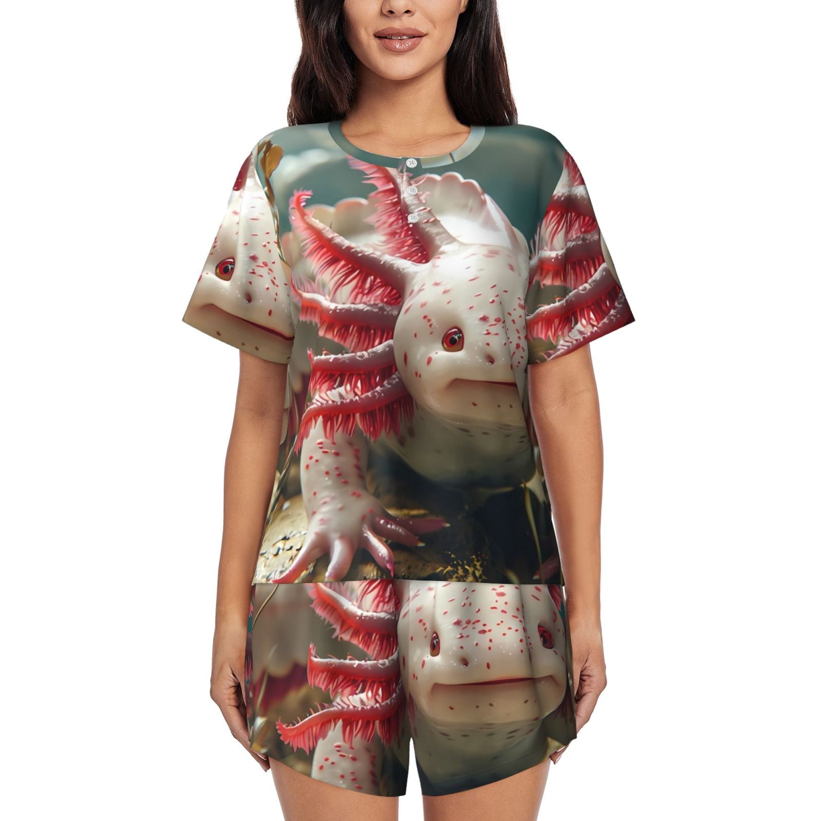 Pajamas for Women Set, Colorful Axolotl Underwater PJ Lounge Sets for ...