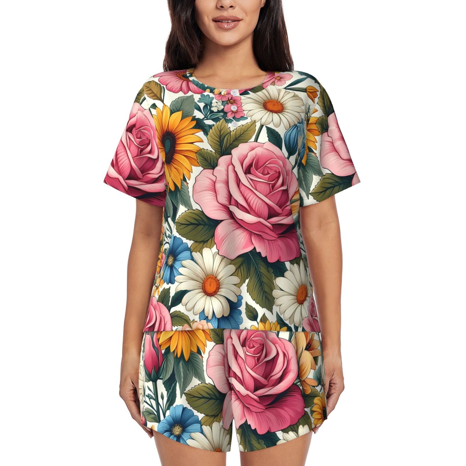 Pajamas for Women Set, Colorful Floral Sunflower Daisy PJ Lounge Sets ...