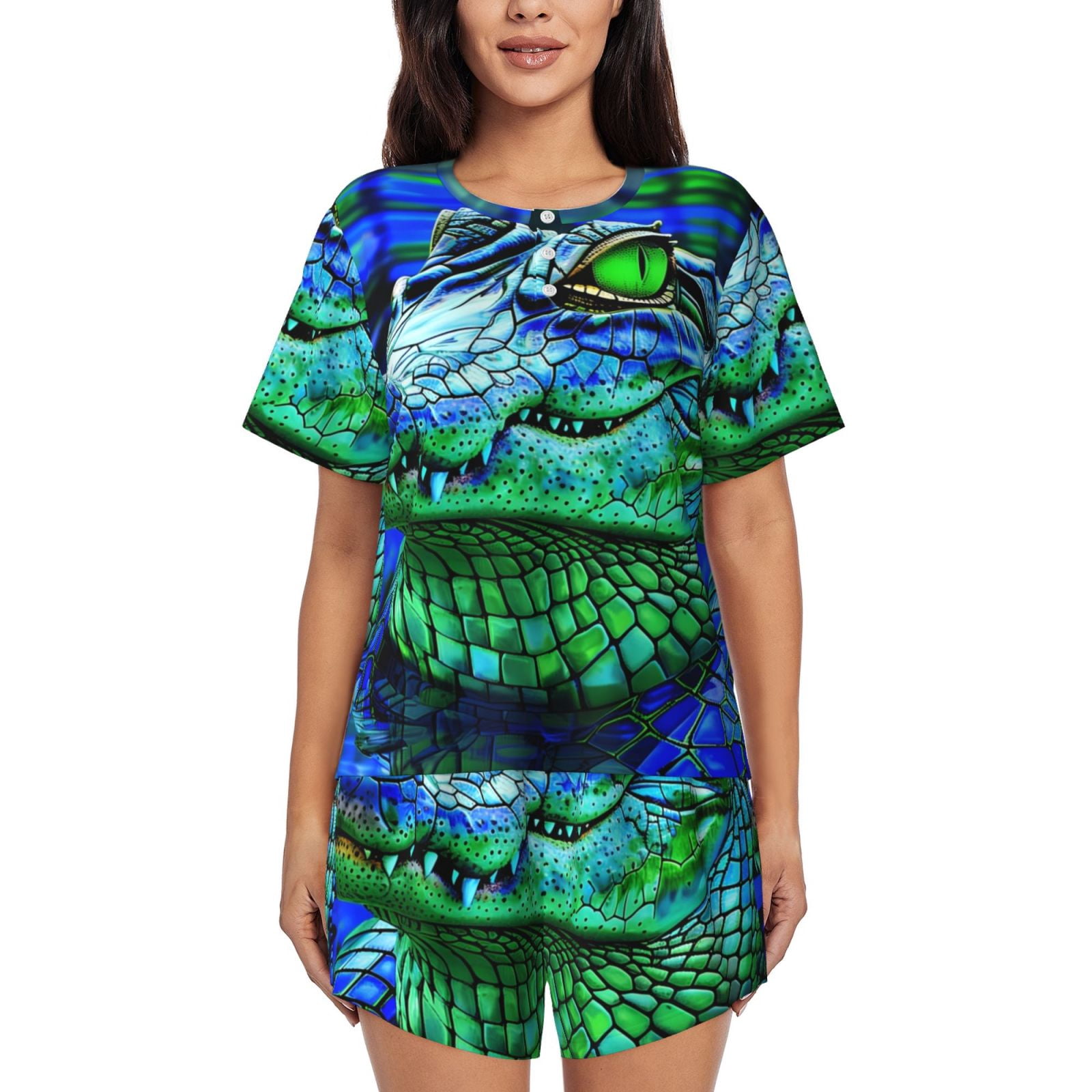 Pajamas for Women Set, Colorful Stained Glass Crocodile PJ Lounge Sets ...