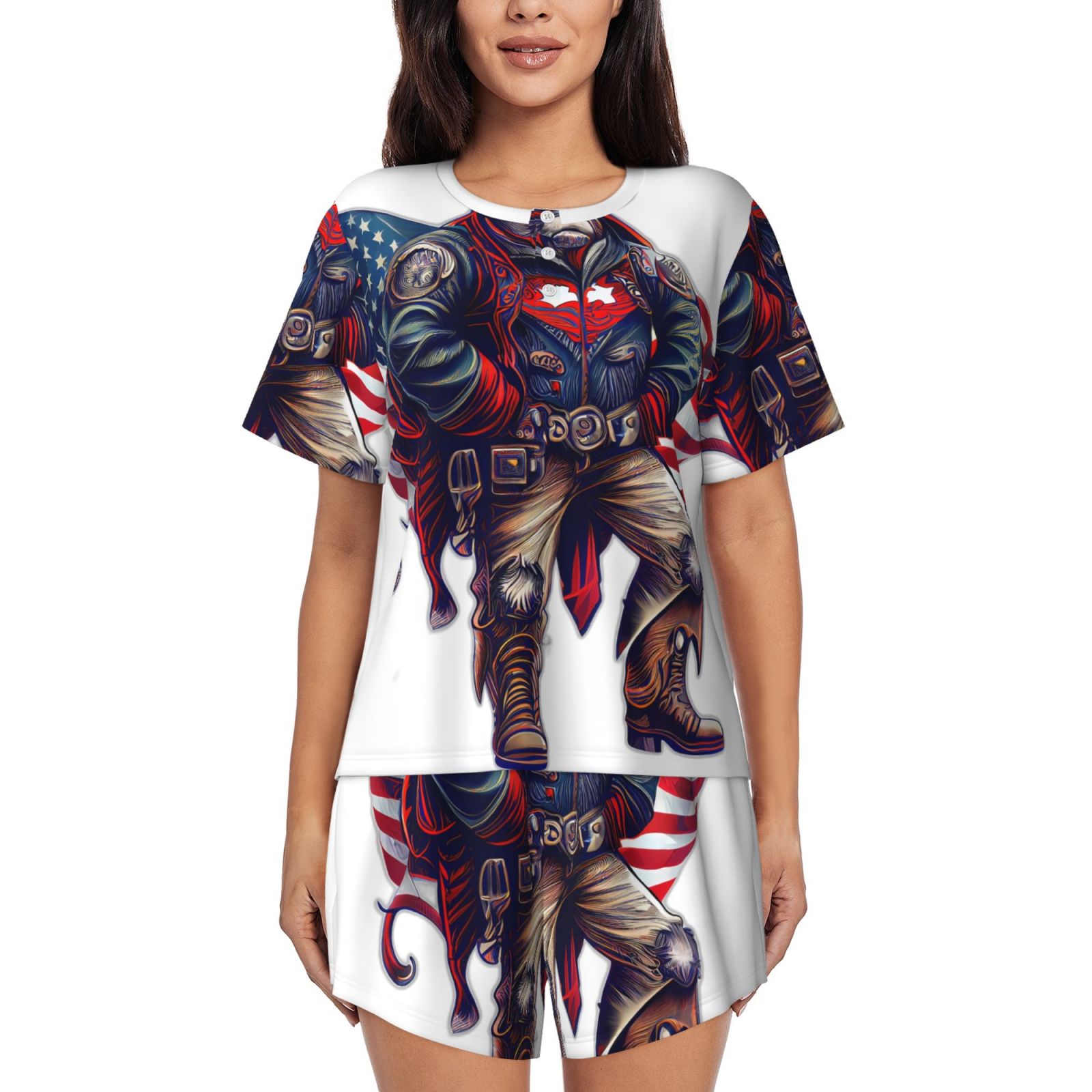 Pajamas for Women Set Cool Patriotic Buffalo Cowboy Soft Short Pj Sets ...