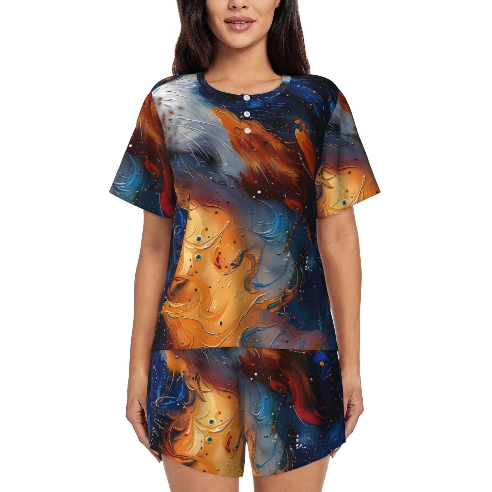 Pajamas for Women Set, Cosmic Dog Starry Night PJ Lounge Sets for Women 2 Piece, Soft Short ...