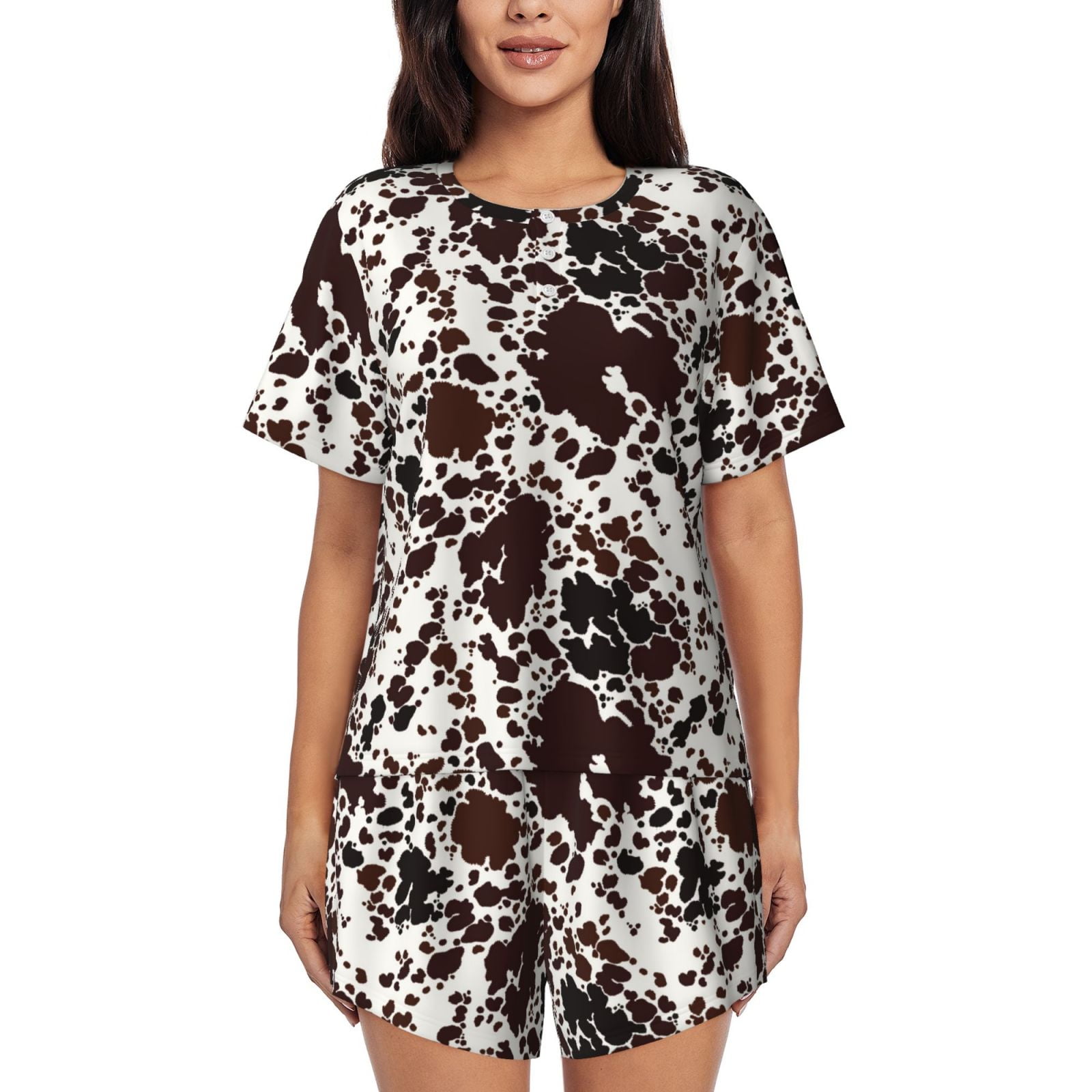 Pajamas for Women Set, Cow Skin PJ Lounge Sets for Women 2 Piece, Soft ...