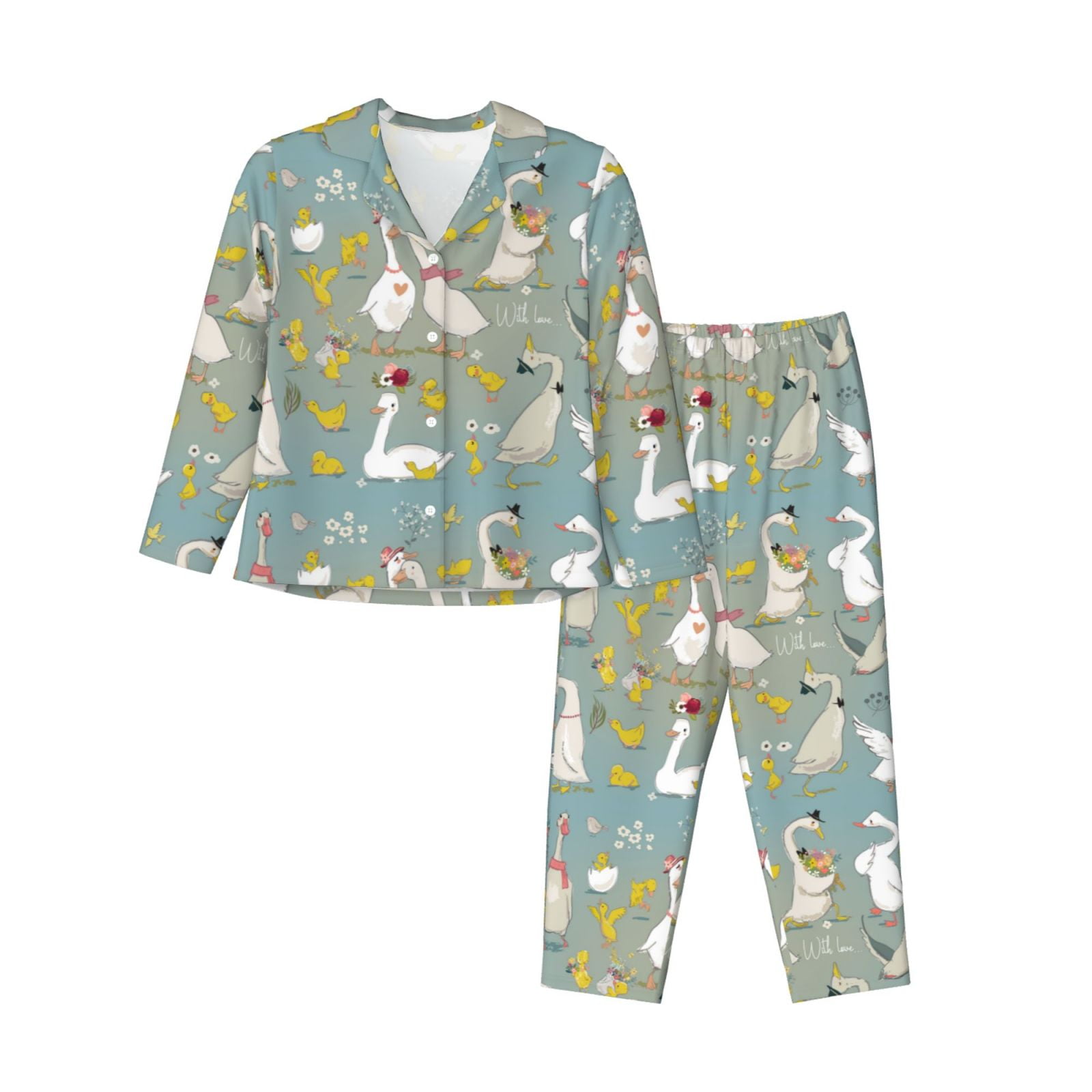 Pajamas for Women Set - Cute Farm Birds Long Sleeve Womens Pajama Sets ...