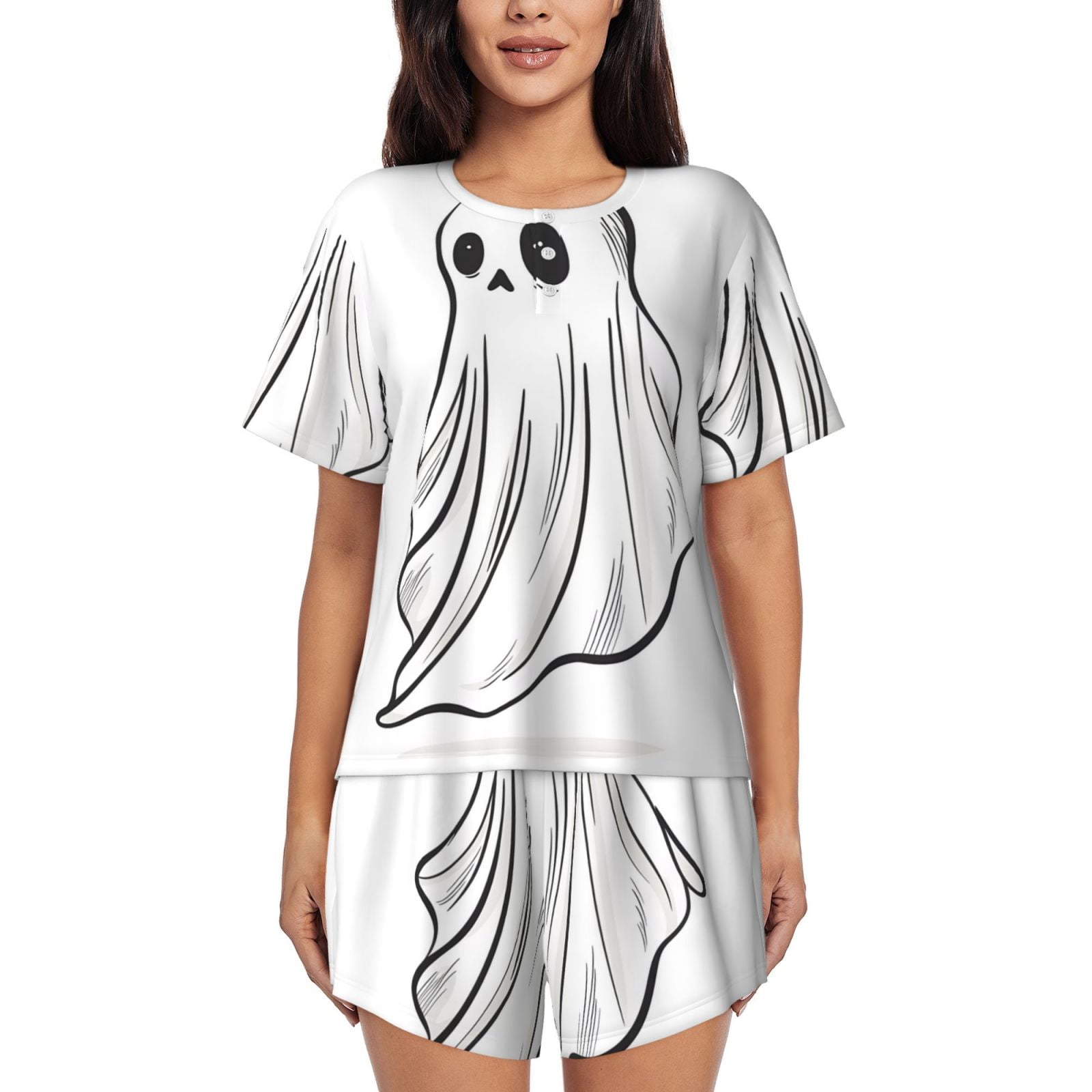 Pajamas for Women Set Cute Ghost Simple Drawing Soft Short Pj Sets for ...