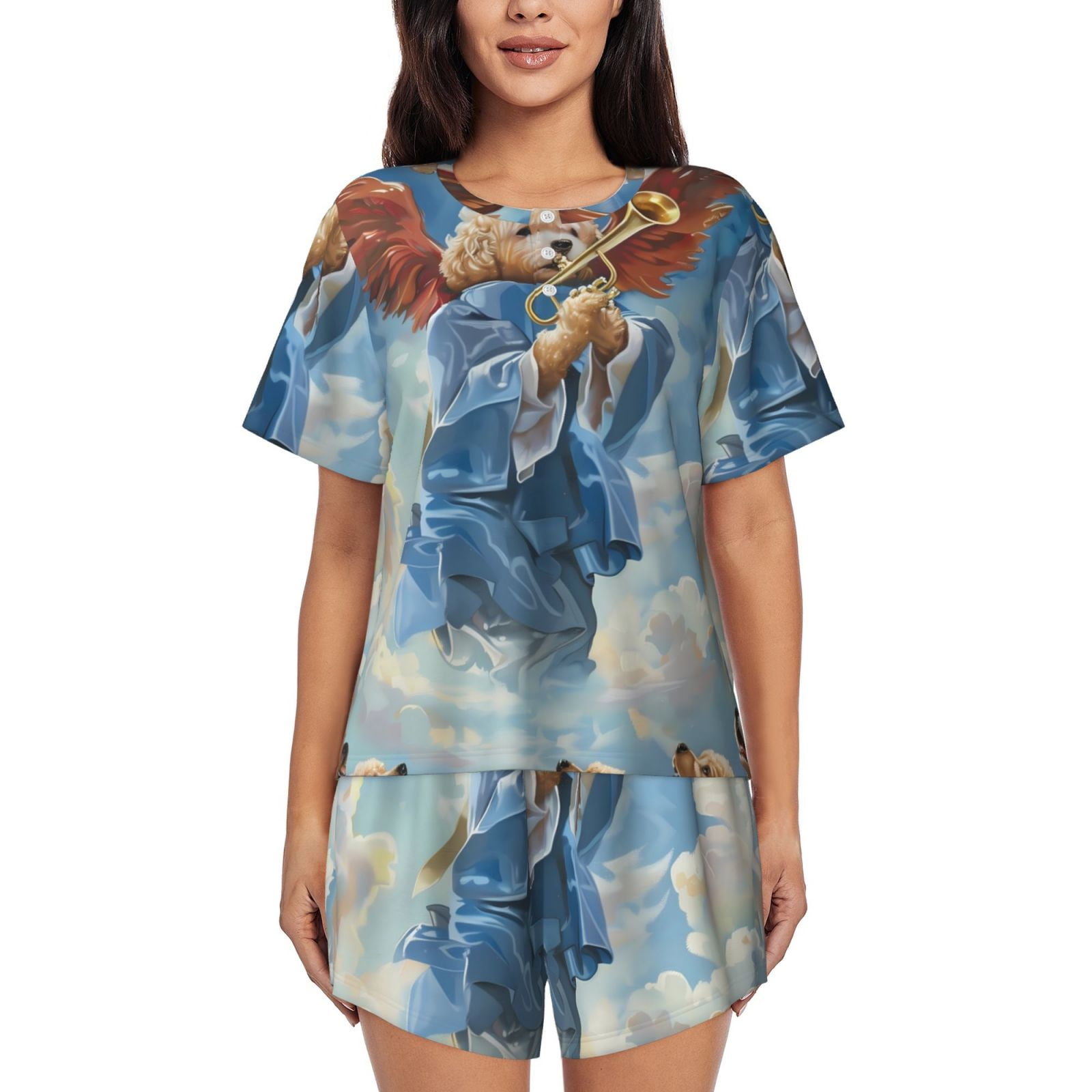 Pajamas for Women Set, Dog Angel Ascension PJ Lounge Sets for Women 2 ...