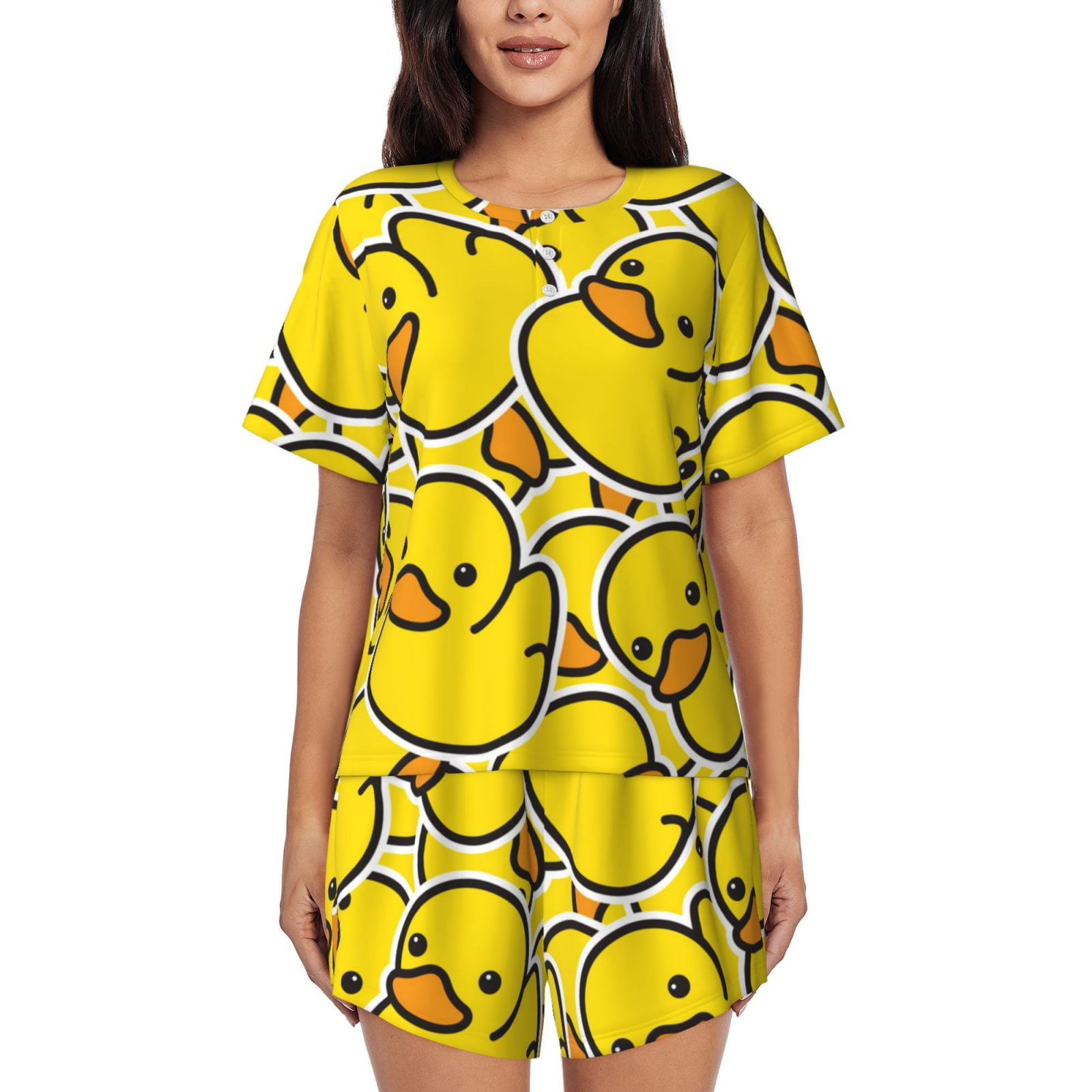Pajamas for Women Set, Ducky Cartoon Animal Yellow PJ Lounge Sets for ...