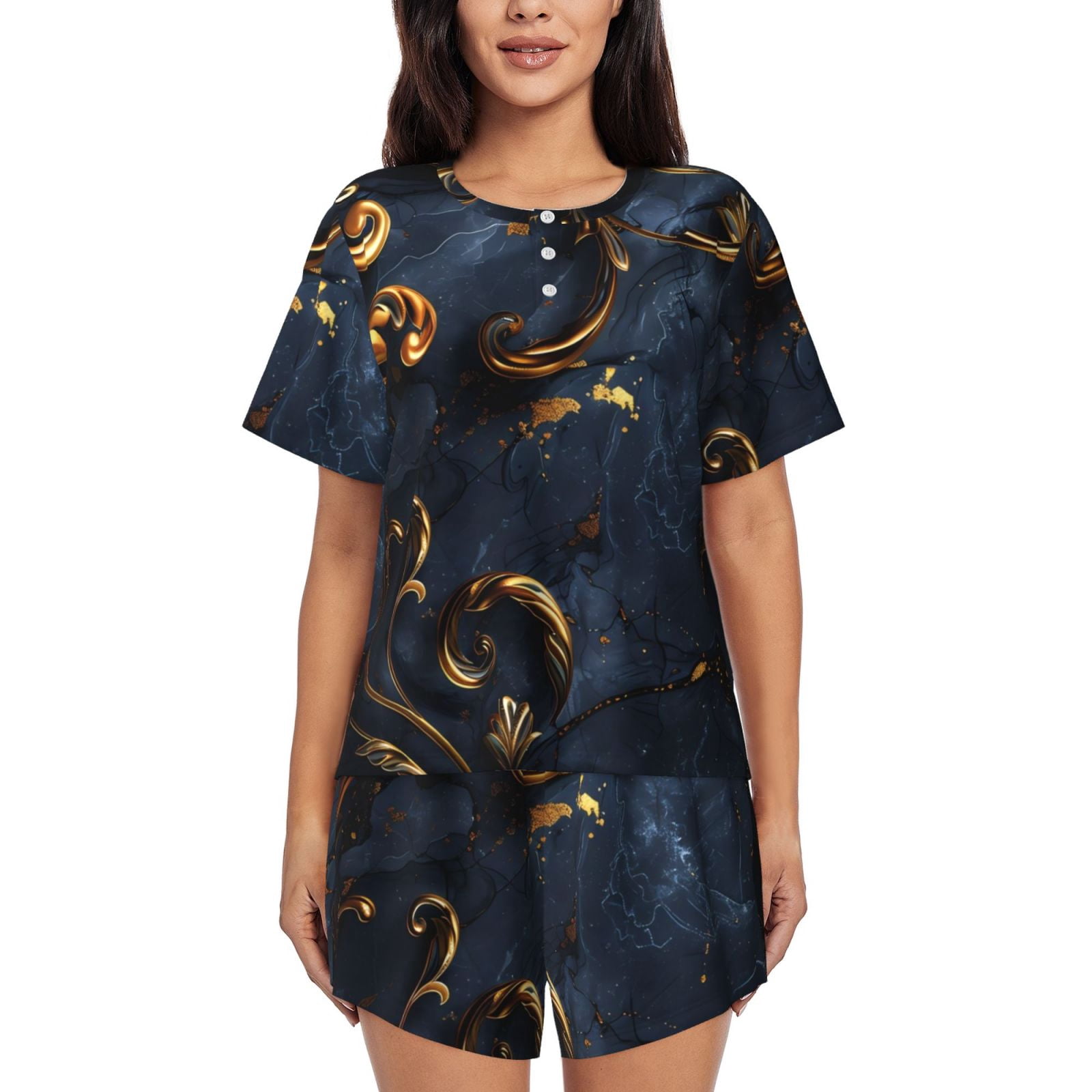 Pajamas for Women Set, Elegant Gold Scrollwork PJ Lounge Sets for Women ...