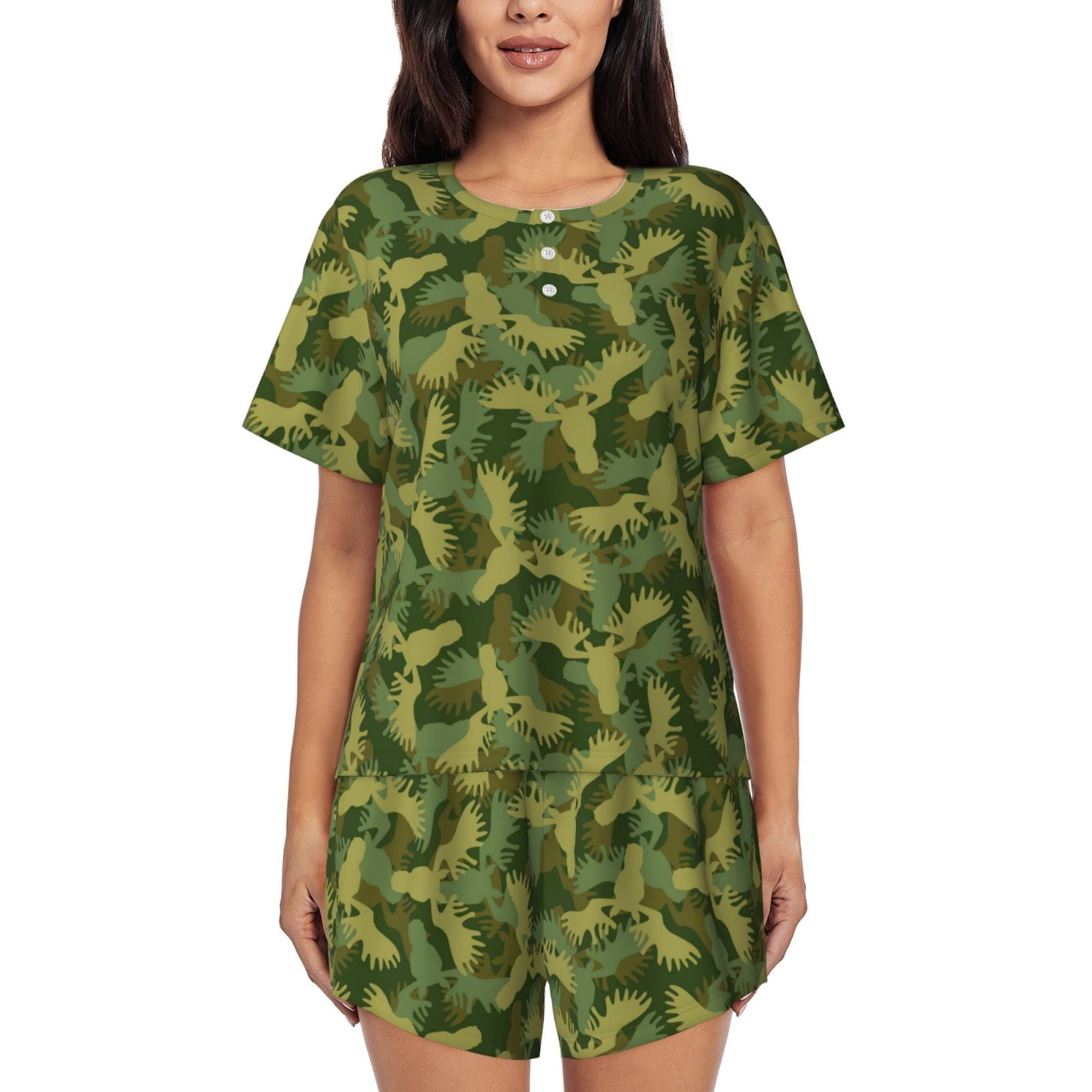 Pajamas for Women Set, Elk moose armygreen Camouflage PJ Lounge Sets ...
