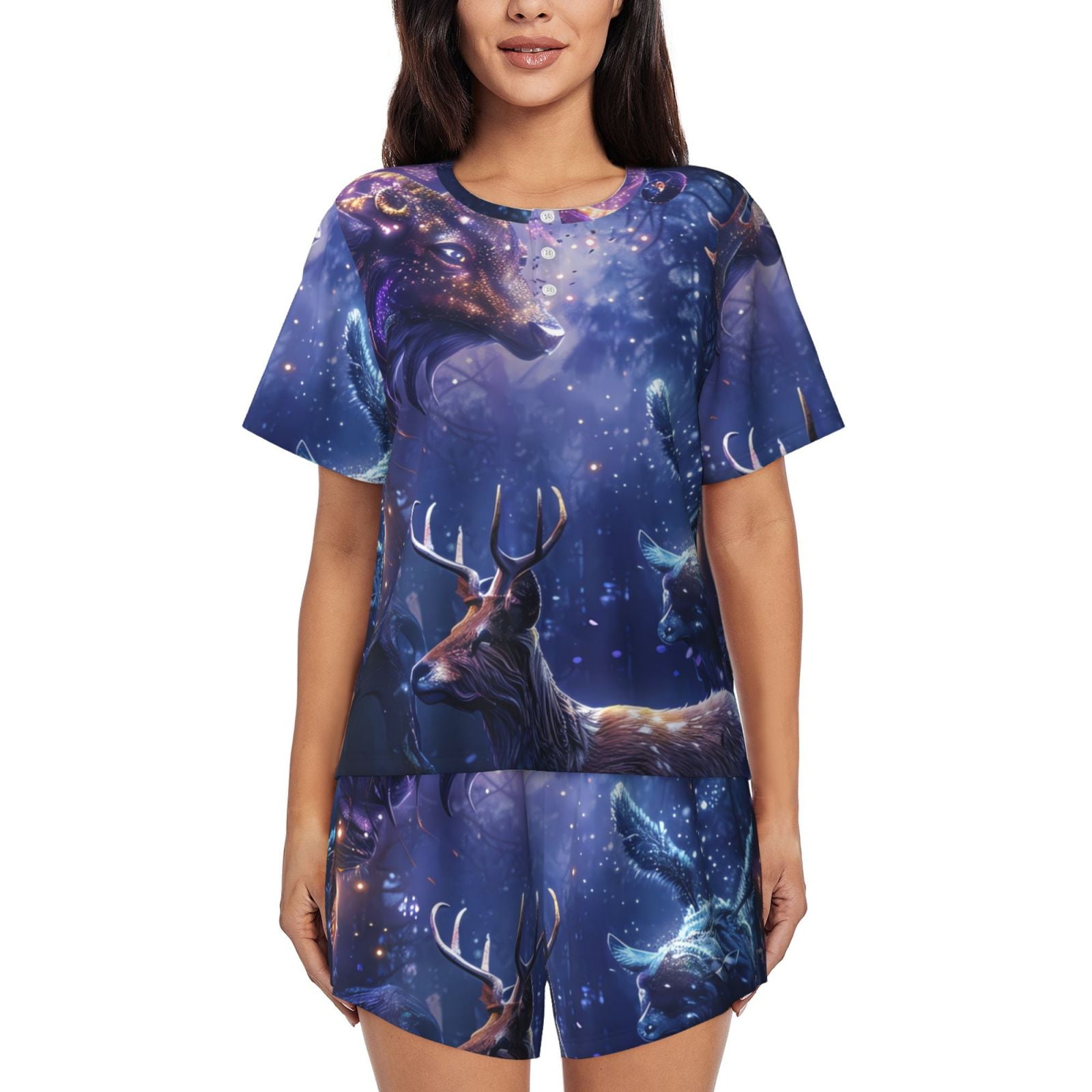Pajamas for Women Set, Enchanted Forest Stag Gathering PJ Lounge Sets ...
