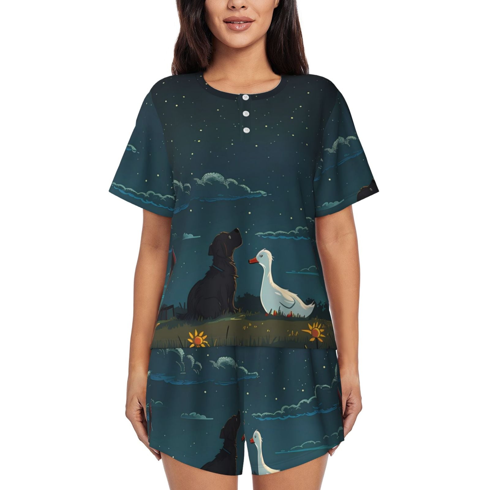 Pajamas for Women Set, Farm Dog Duck Moonlight PJ Lounge Sets for Women ...