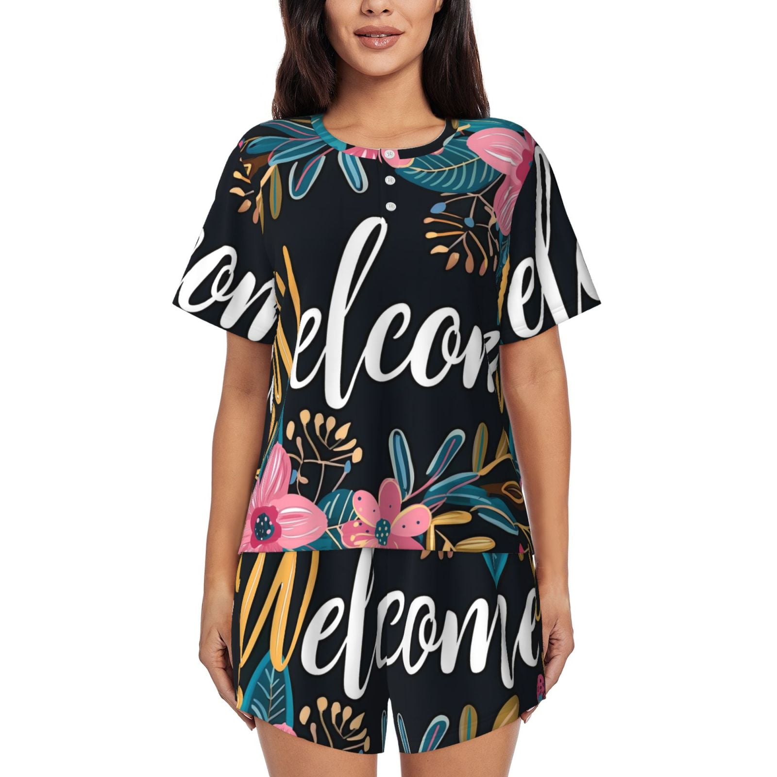 Pajamas for Women Set, Floral Welcome Sign PJ Lounge Sets for Women 2 ...